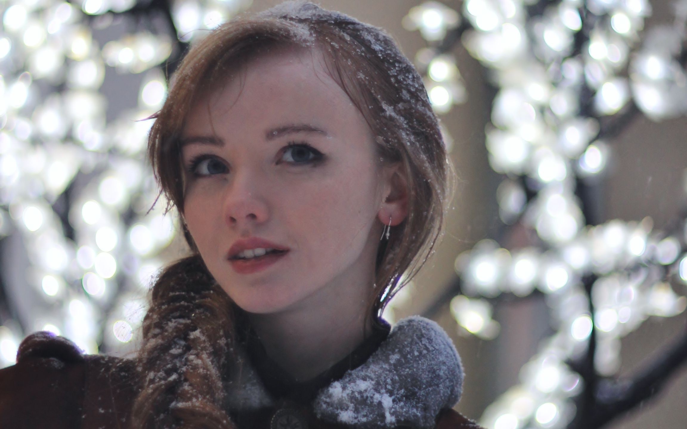Olesya Kharitonova Women Redhead Blue Eyes Snow Wallpapers HD