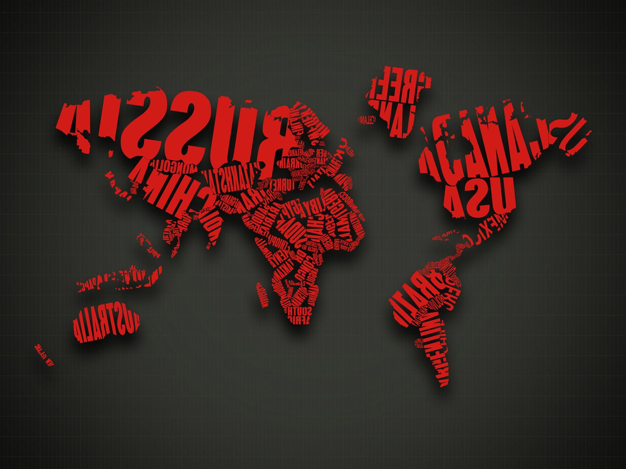 Abstract Red Text CGI Typography World Map different world map ...