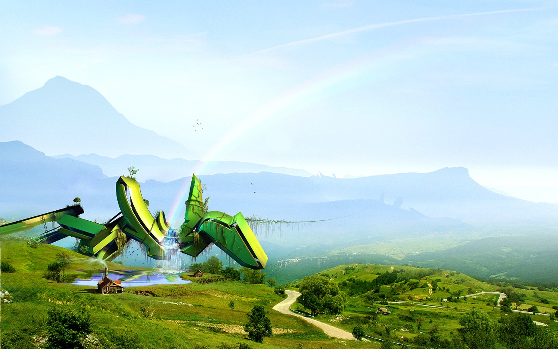 Desktopography, Photo Manipulation, Landscape, Hill, Graffiti, Digital ...