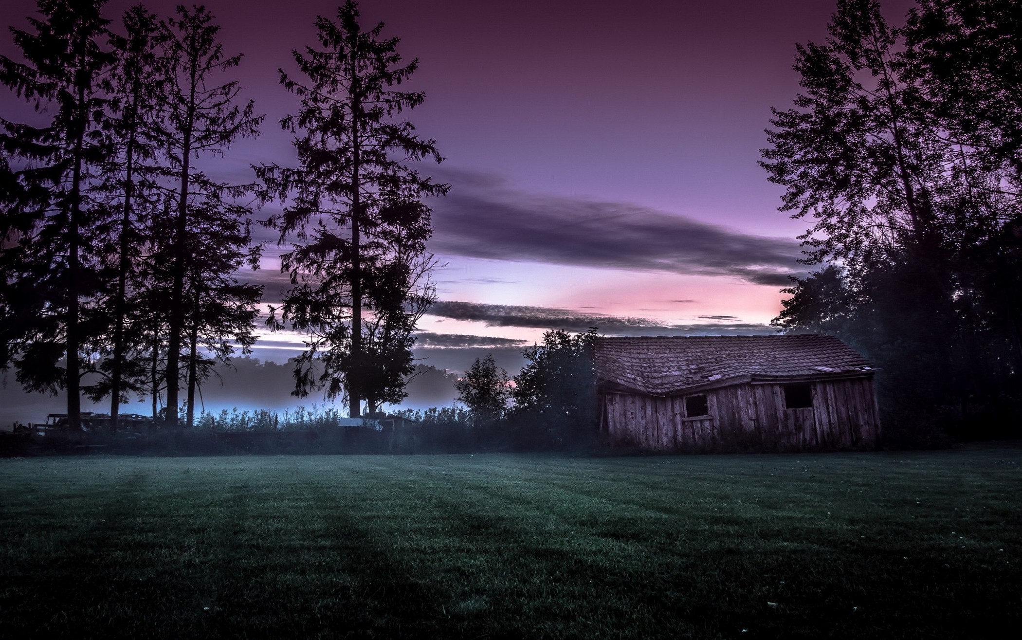 nature, Landscape, Hut, Trees, Mist, Grass, Old, Cottage, Sunset ...