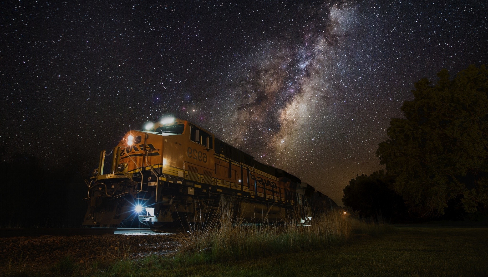 train, Night, Lights, Milky Way, Landscape, Nature, Galaxy, Railway ...