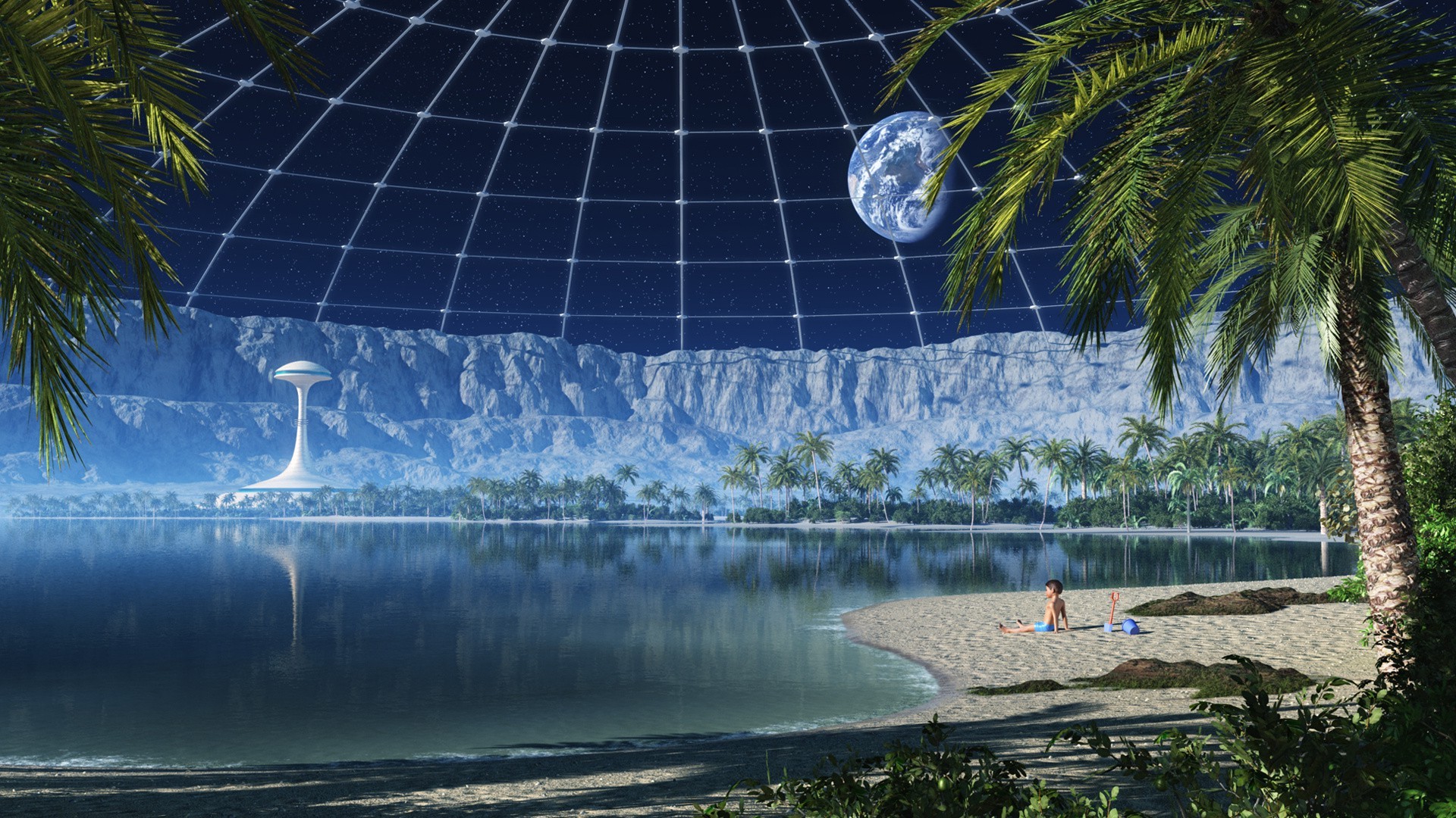 digital Art, Fantasy Art, Futuristic, Sand, Beach, Water, Palm Trees ...