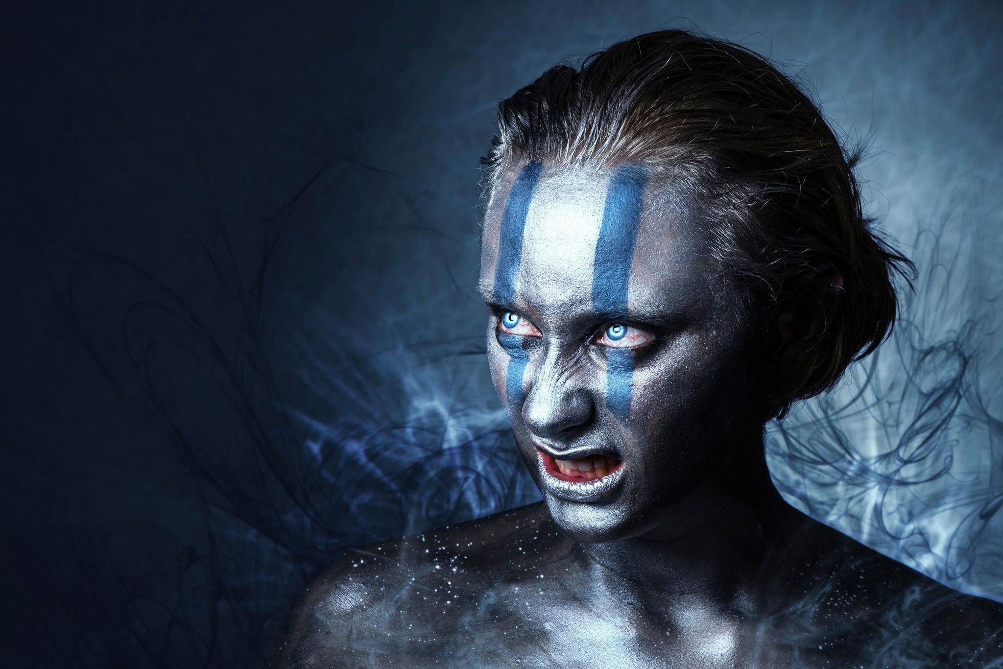 women, Face Paint, Photo Manipulation, Glowing Eyes, Bare Shoulders ...