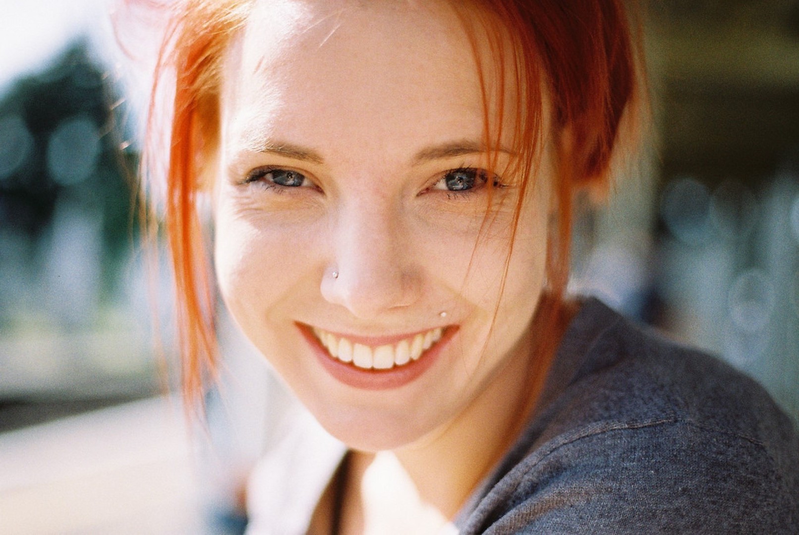 Women Redhead Blue Eyes Looking At Viewer Face Piercing Smiling
