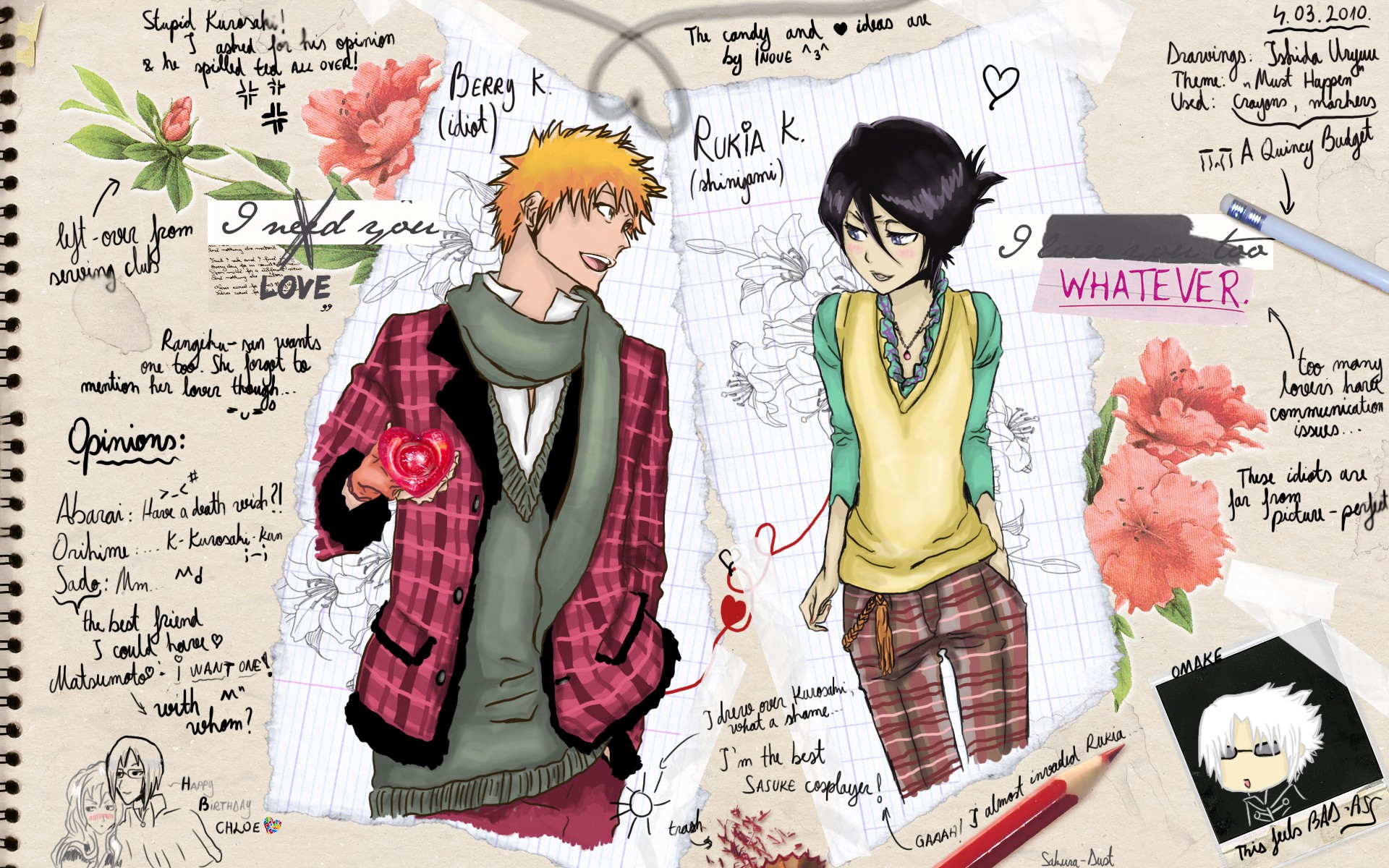 Bleach, Kuchiki Rukia, Kurosaki Ichigo, Typography, Writing, Pencils ...