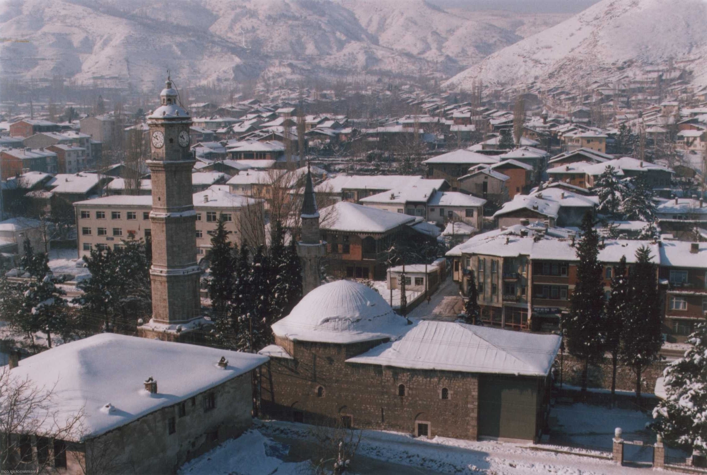 Tokat, Turkey, City, Clock tower, Mosque, Snow, Winter, Cityscape ...