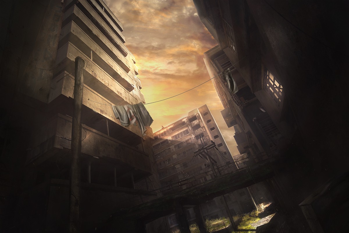 artwork, Digital art, Abstract, Dark, Abandoned city, Buildings, Bridge ...