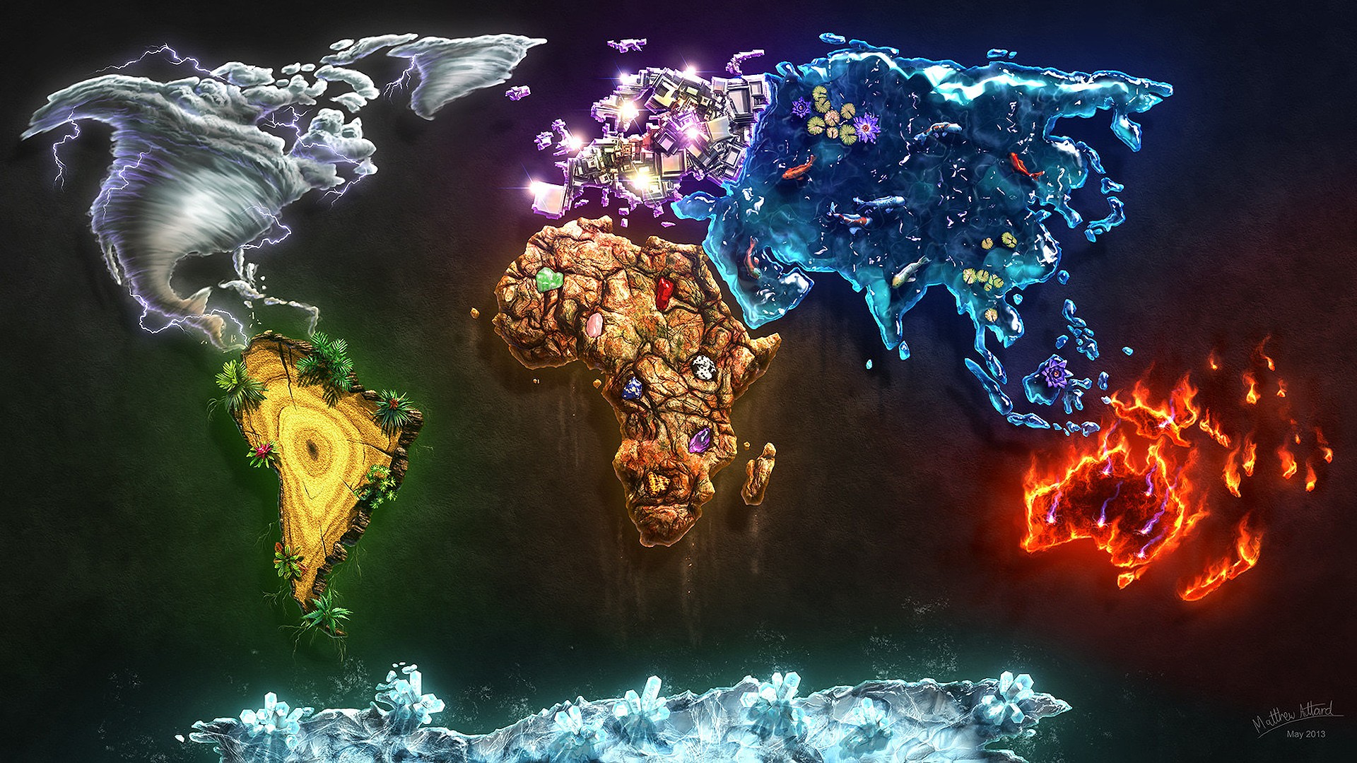 Elements Four Elements Water Earth Map Fire Air World Continents Tornado Ice Diamonds 