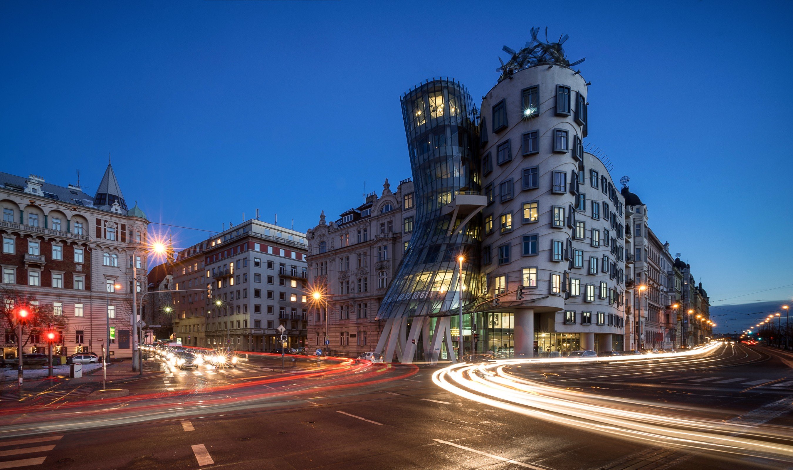 building, Street, Road, Lights, Czech Republic, Prague, Evening, House ...