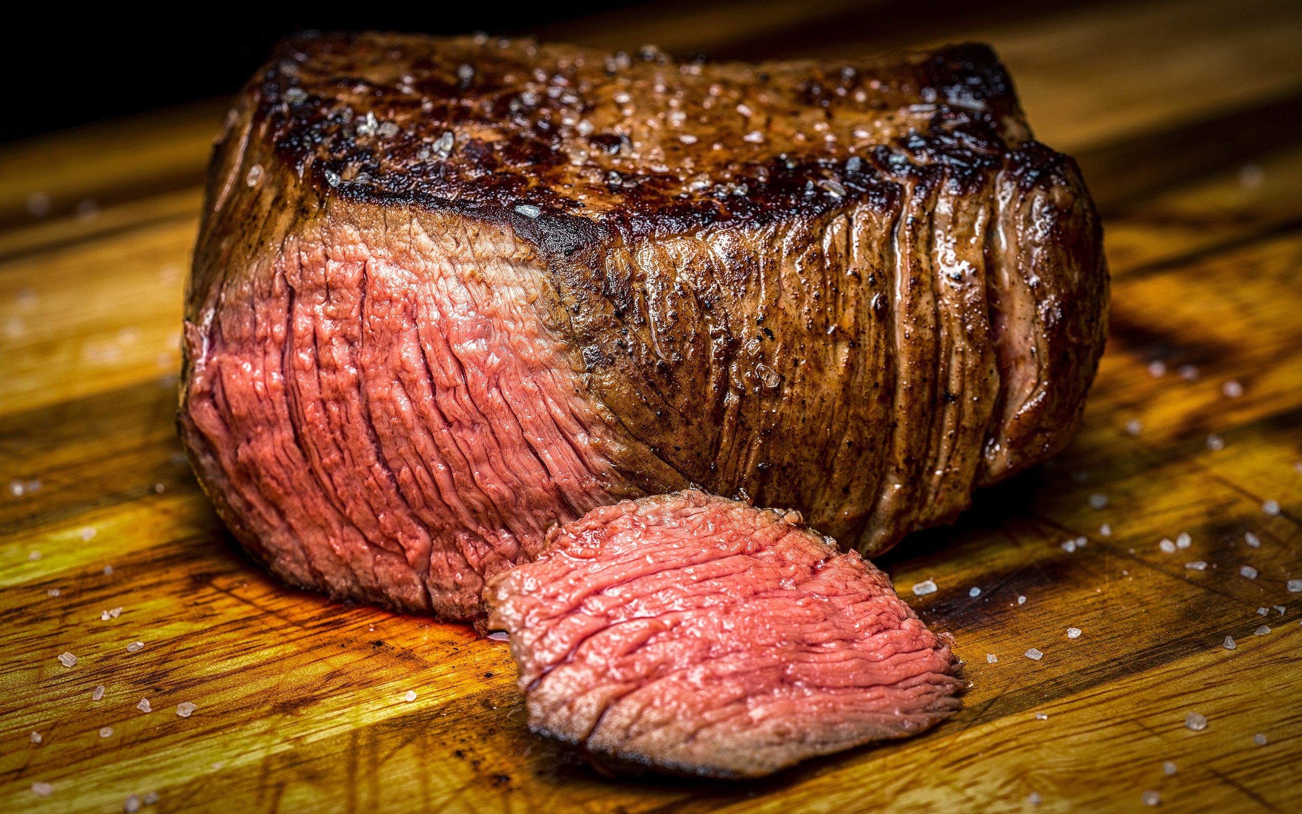 steak, Food, Closeup, Wooden surface, Salt, Depth of field, Meat, Death ...