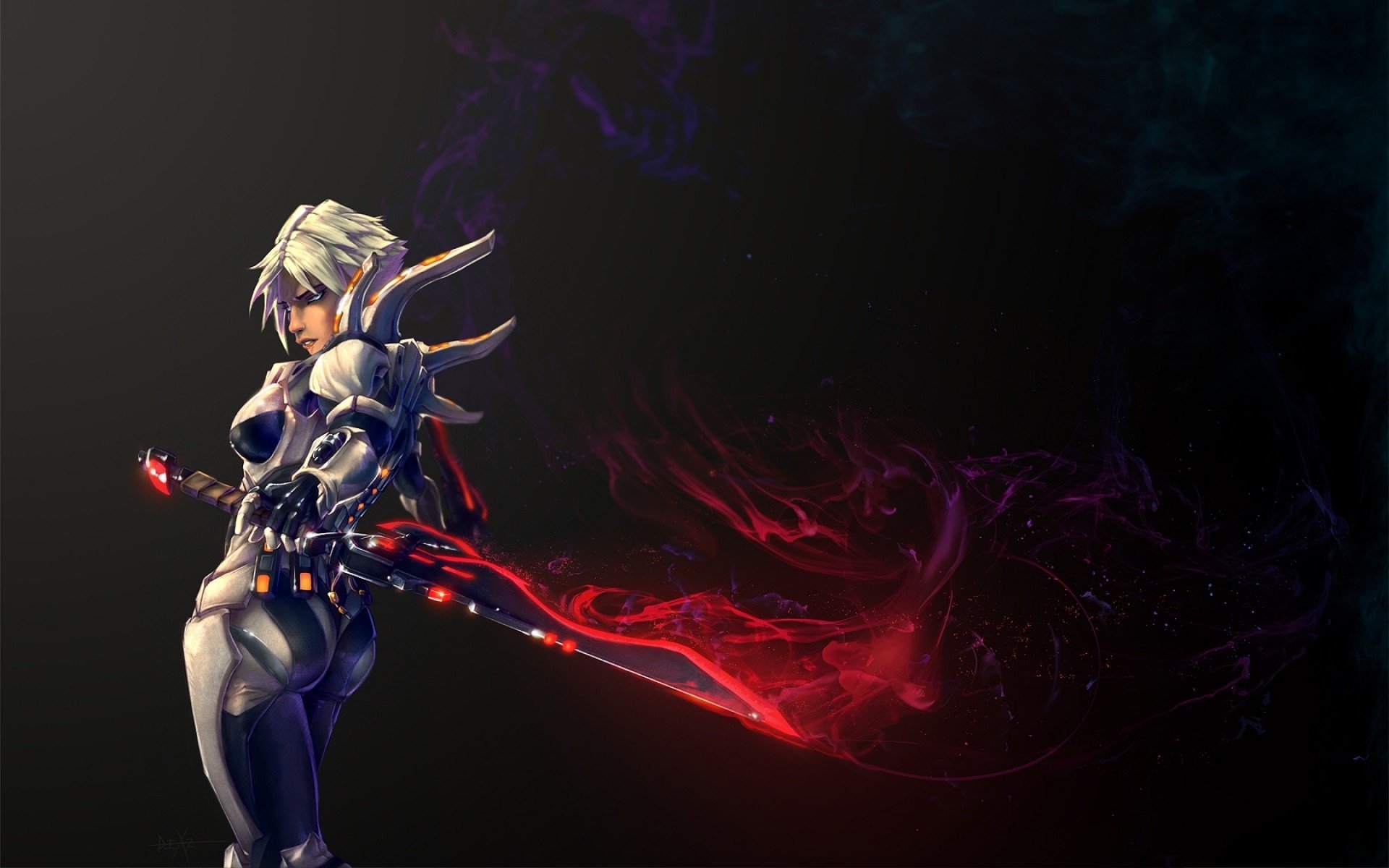 artwork, Fantasy art, Digital art, Women, Cyborg, White hair, Sword ...