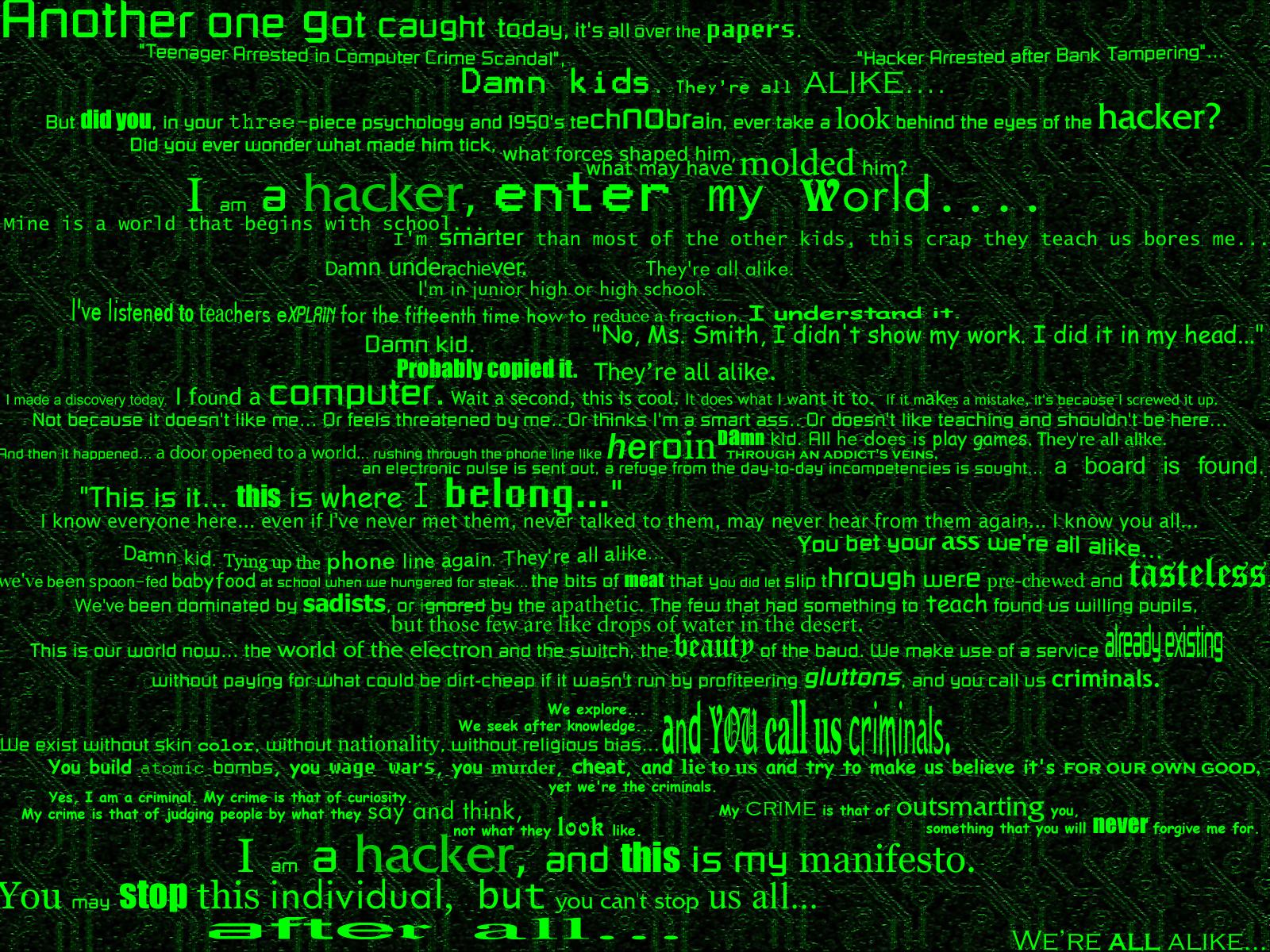 green, Text, Hackers, Manifesto Wallpapers HD / Desktop and Mobile ...