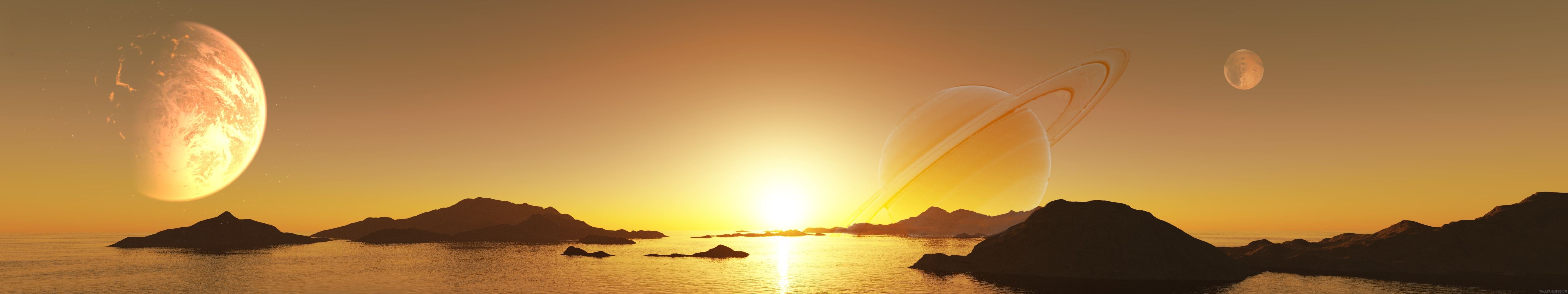 triple, Monitor, Multi, Screen, Multiple, Sunset, Sunrise, Coucher ...