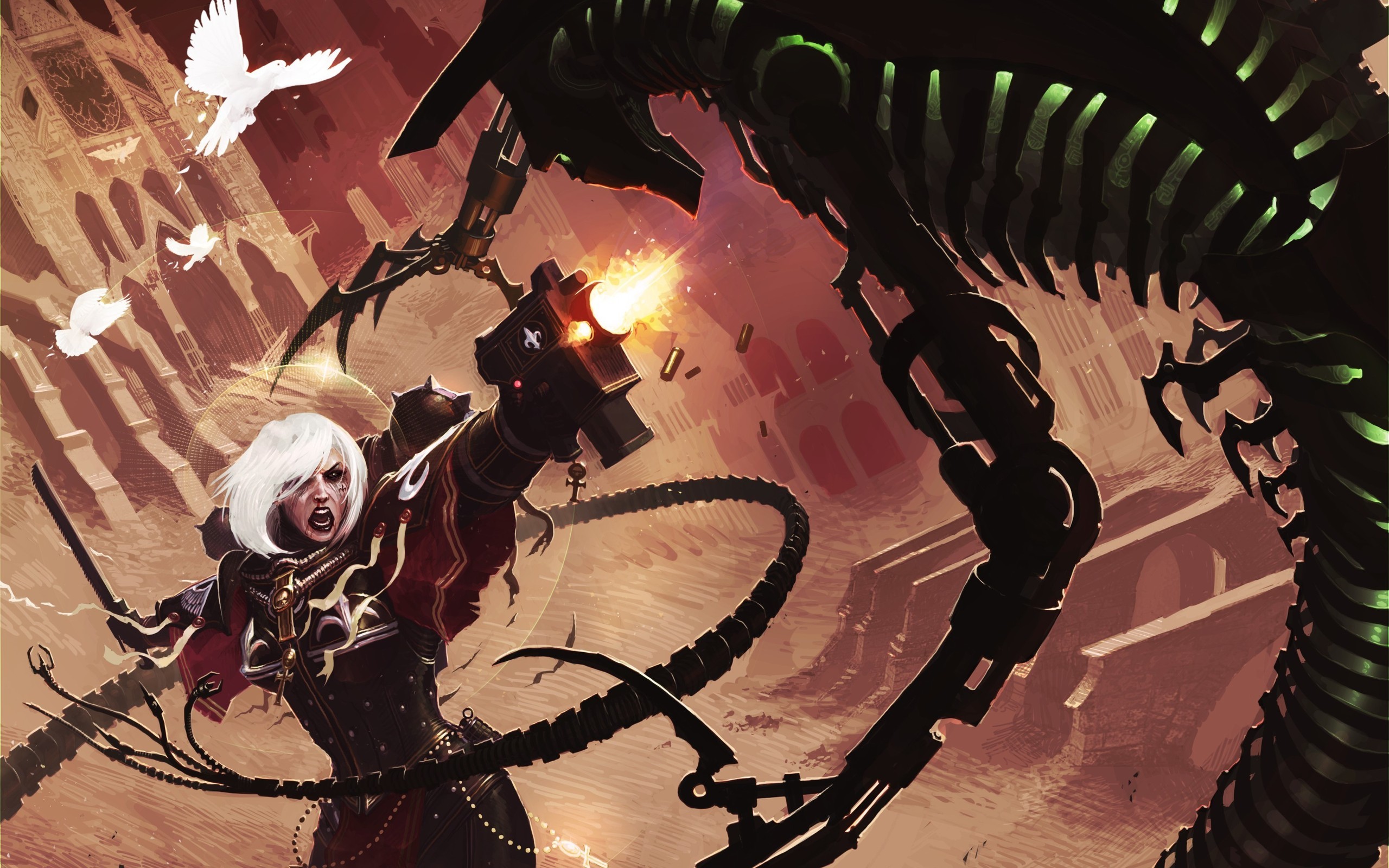 women, Guns, Monsters, Birds, Creatures, Artwork, Necrons, White, Hair ...