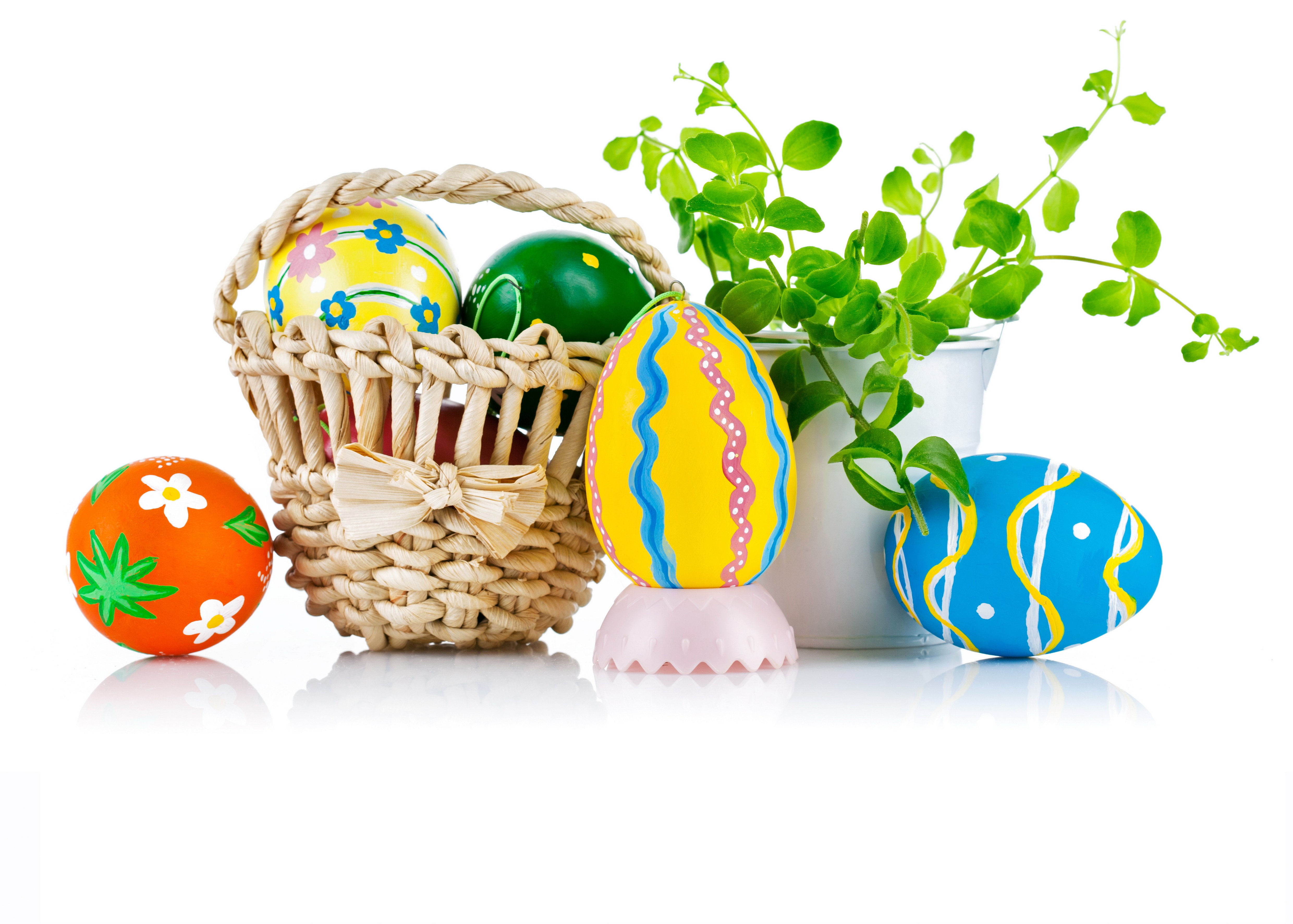 Plant Holidays Easter Wicker Basket Eggs Wallpapers Hd Desktop