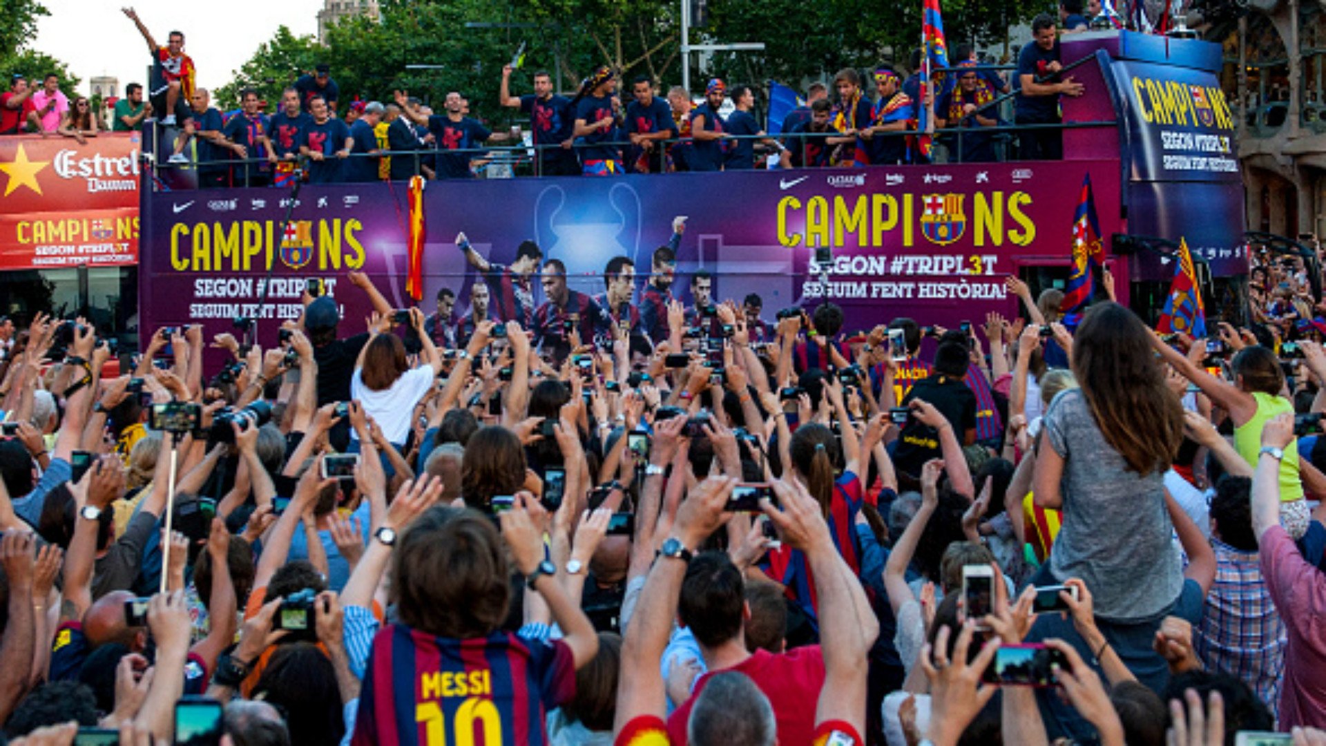 celebracio, F, C, Barcelona, Triplete, 2015, Autobus, Descapotable ...