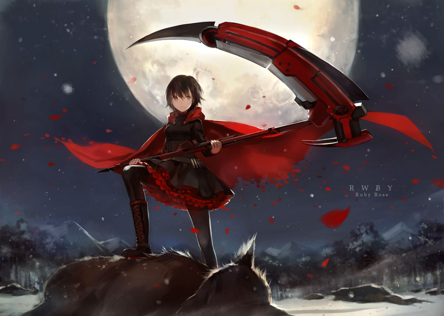 rwby, Cape, Moon, Night, Petals, Ruby, Rose, Rwby, Scythe, Tagme ...