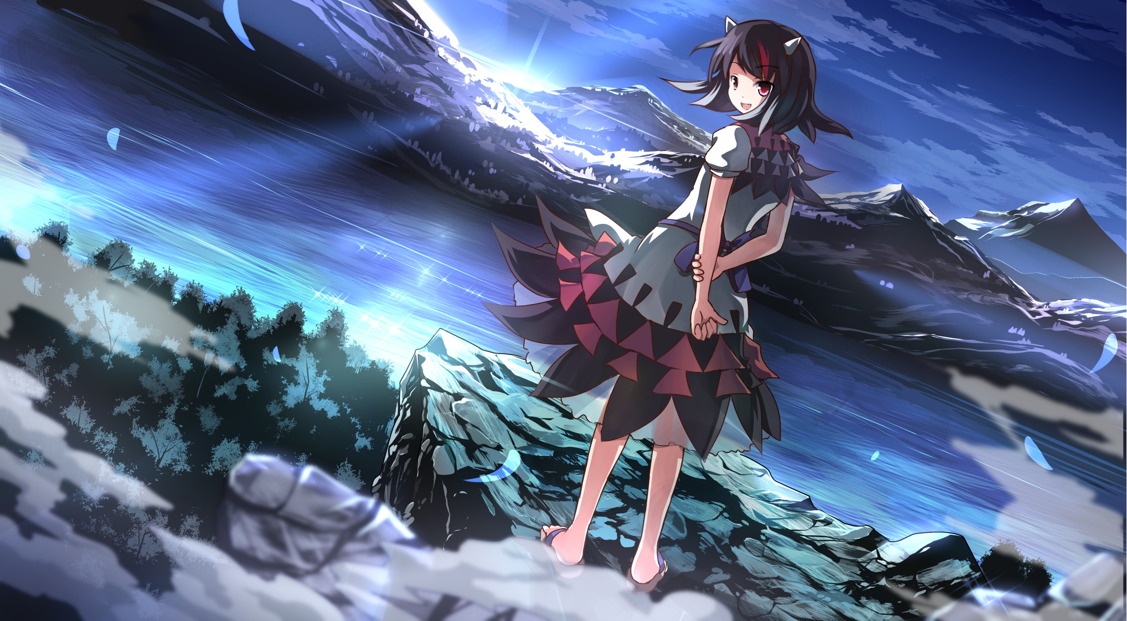 touhou, Black, Hair, Dress, Forest, Horns, Kijin, Seija, Landscape, Red ...