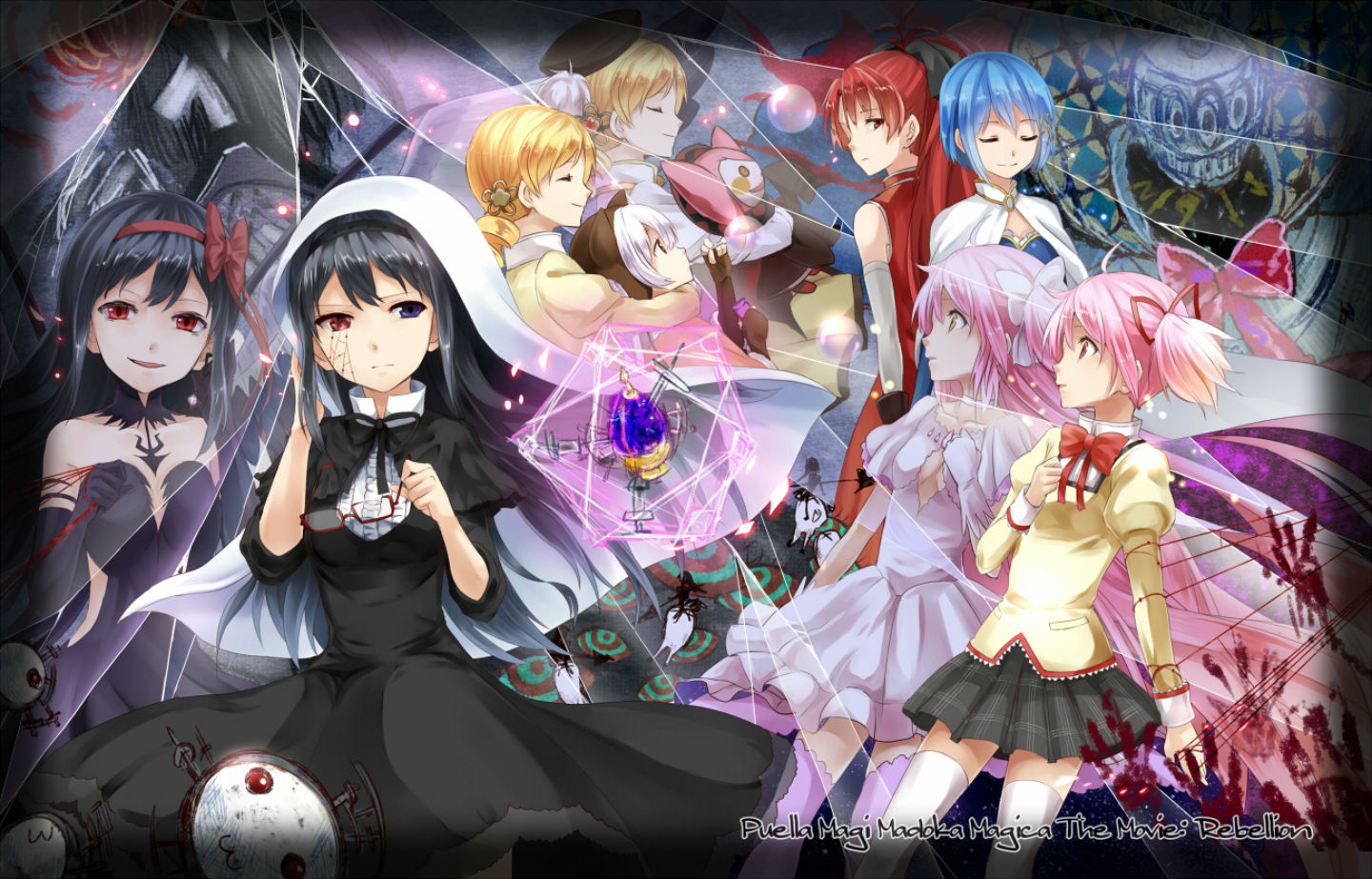 mahou, Shoujo, Madoka, Magica, Black, Hair, Blue, Hair, Bow, Dress ...