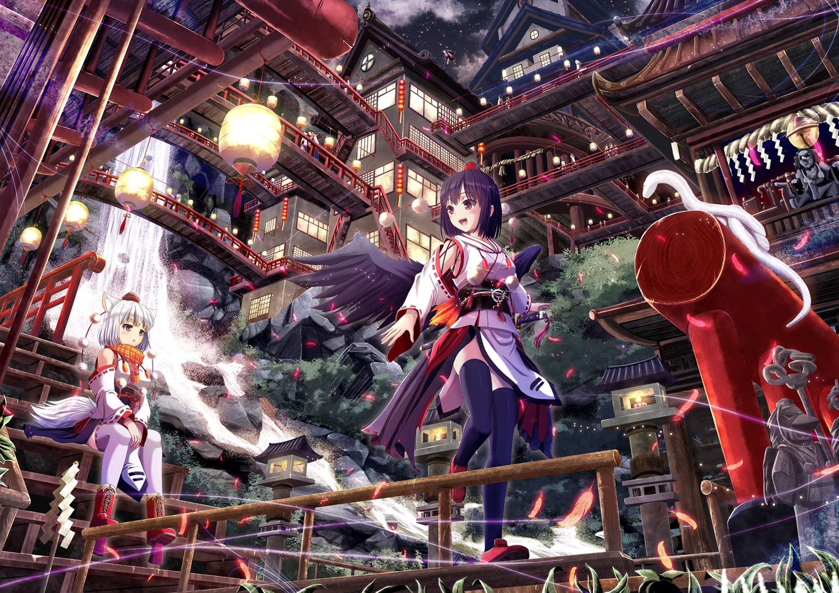 touhou, Animal, Animal, Ears, Black, Hair, Boots, Building, Red, Eyes ...