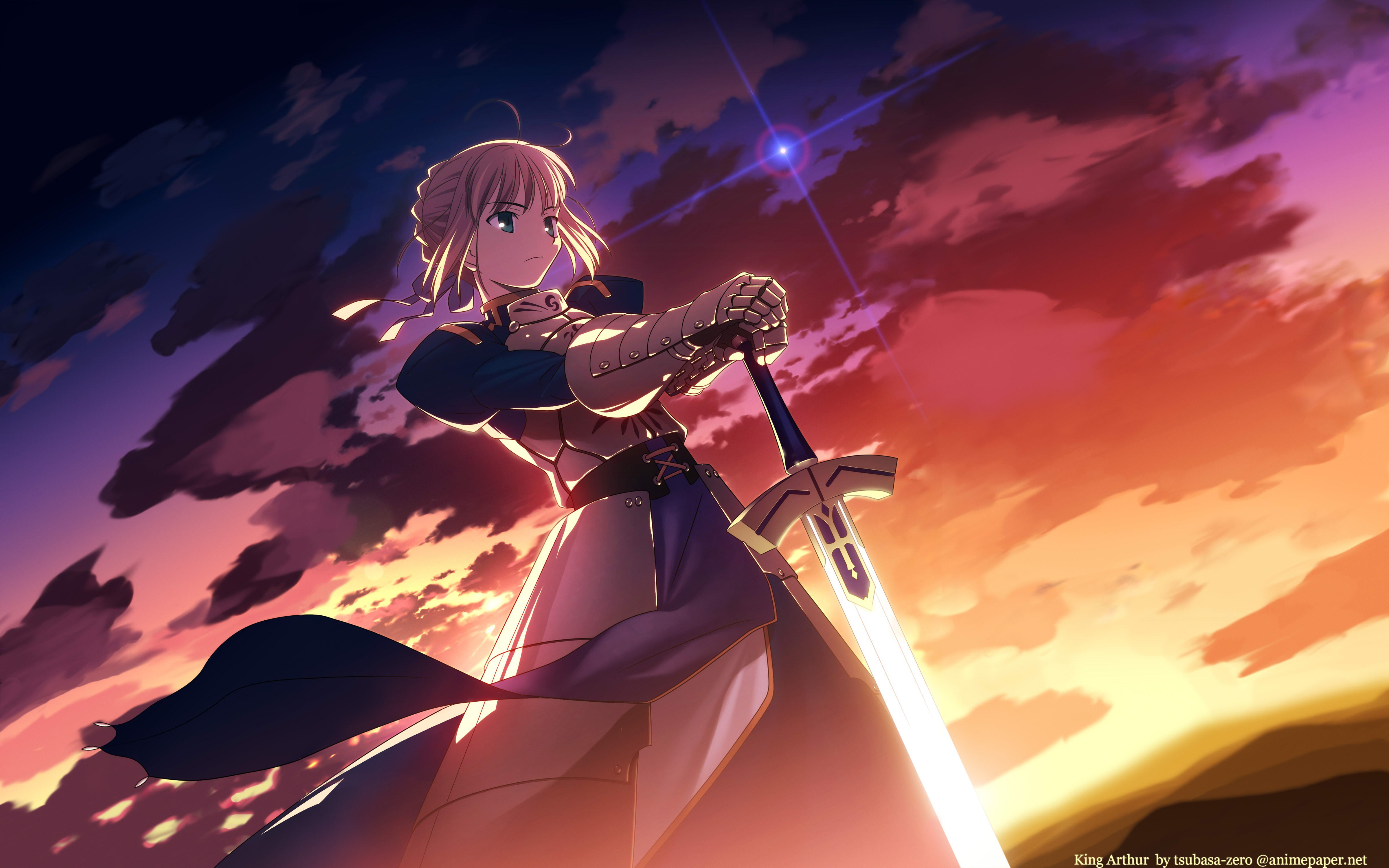 fate, Stay, Night, Photoshop, Saber, Sky, Sword, Takeuchi, Takashi ...