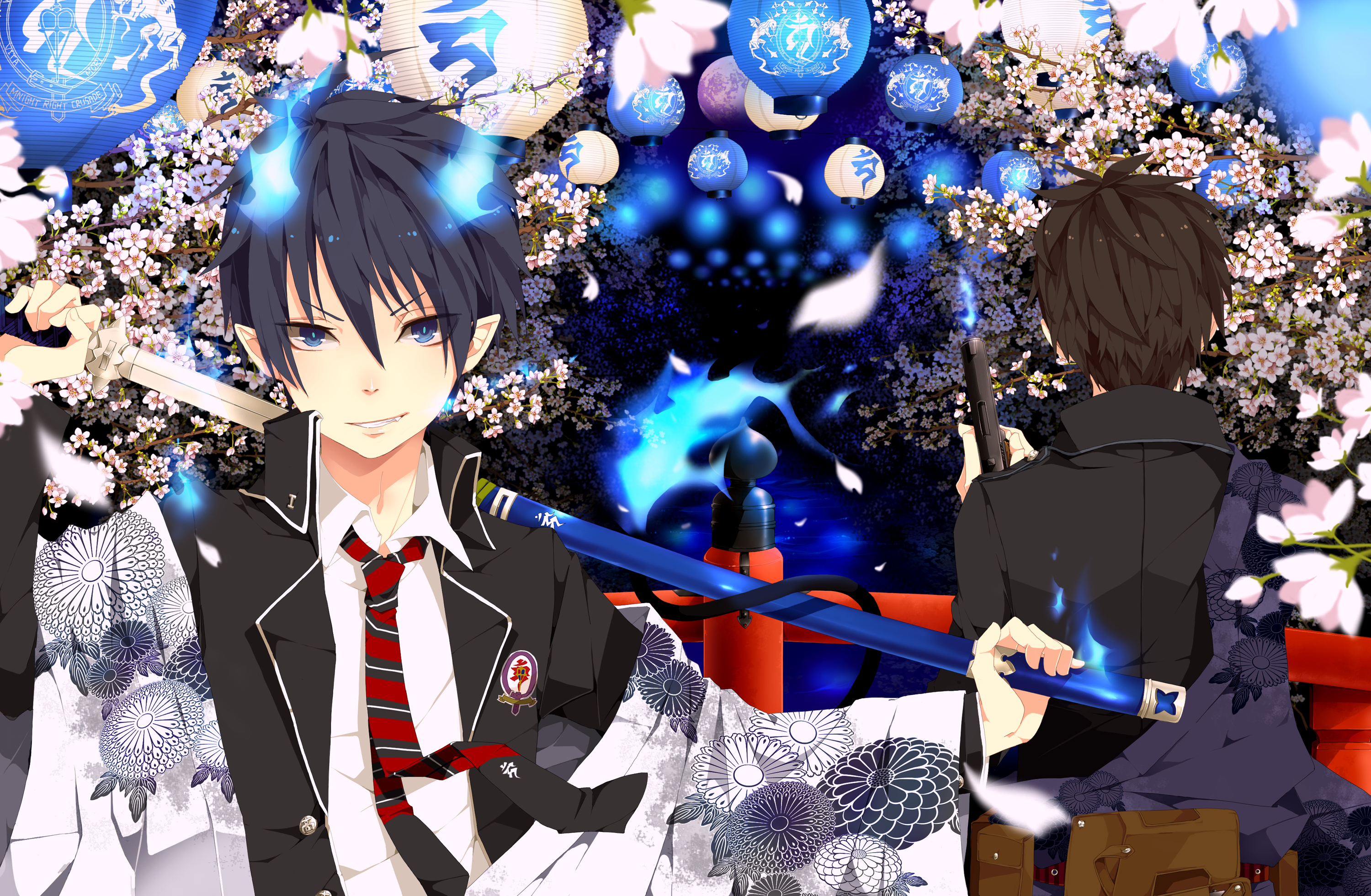 ao, No, Exorcist, Blue, Eyes, Flowers, Gun, Japanese, Clothes, Katana ...