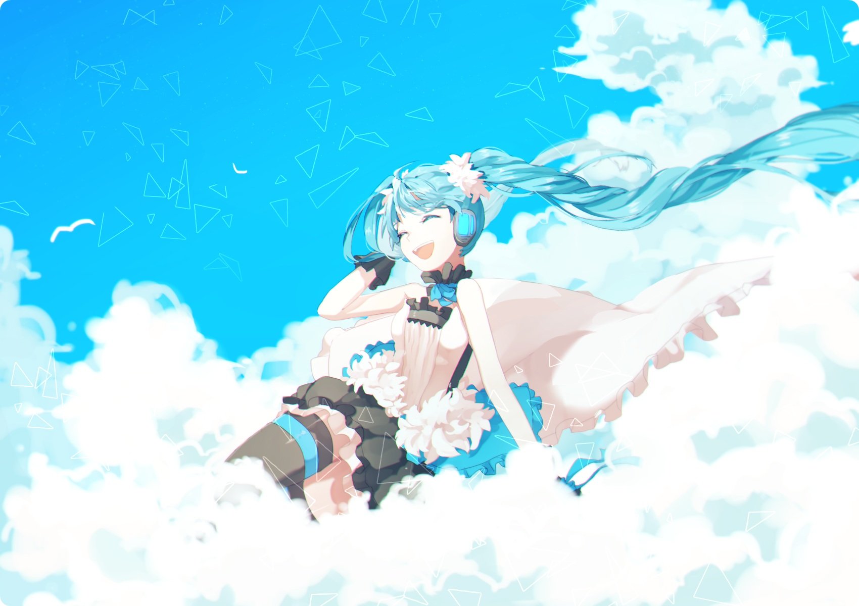 7th, Dragon, 2020, Aqua, Hair, Clouds, Hatsune, Miku, Headphones, Hisu ...