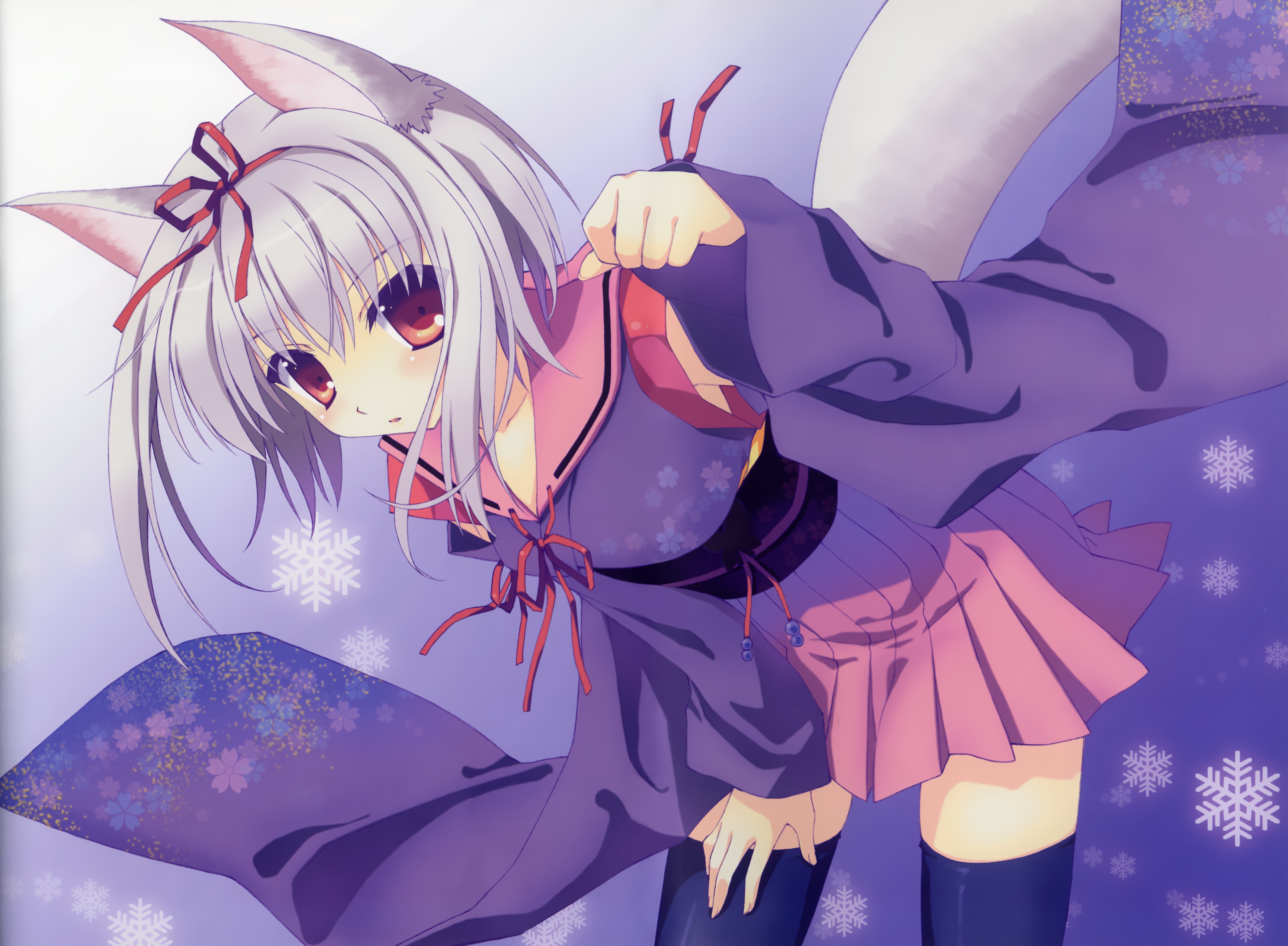 original, Bow, Catgirl, Ice, And, Choco, Nanao, Naru, Red, Eyes ...