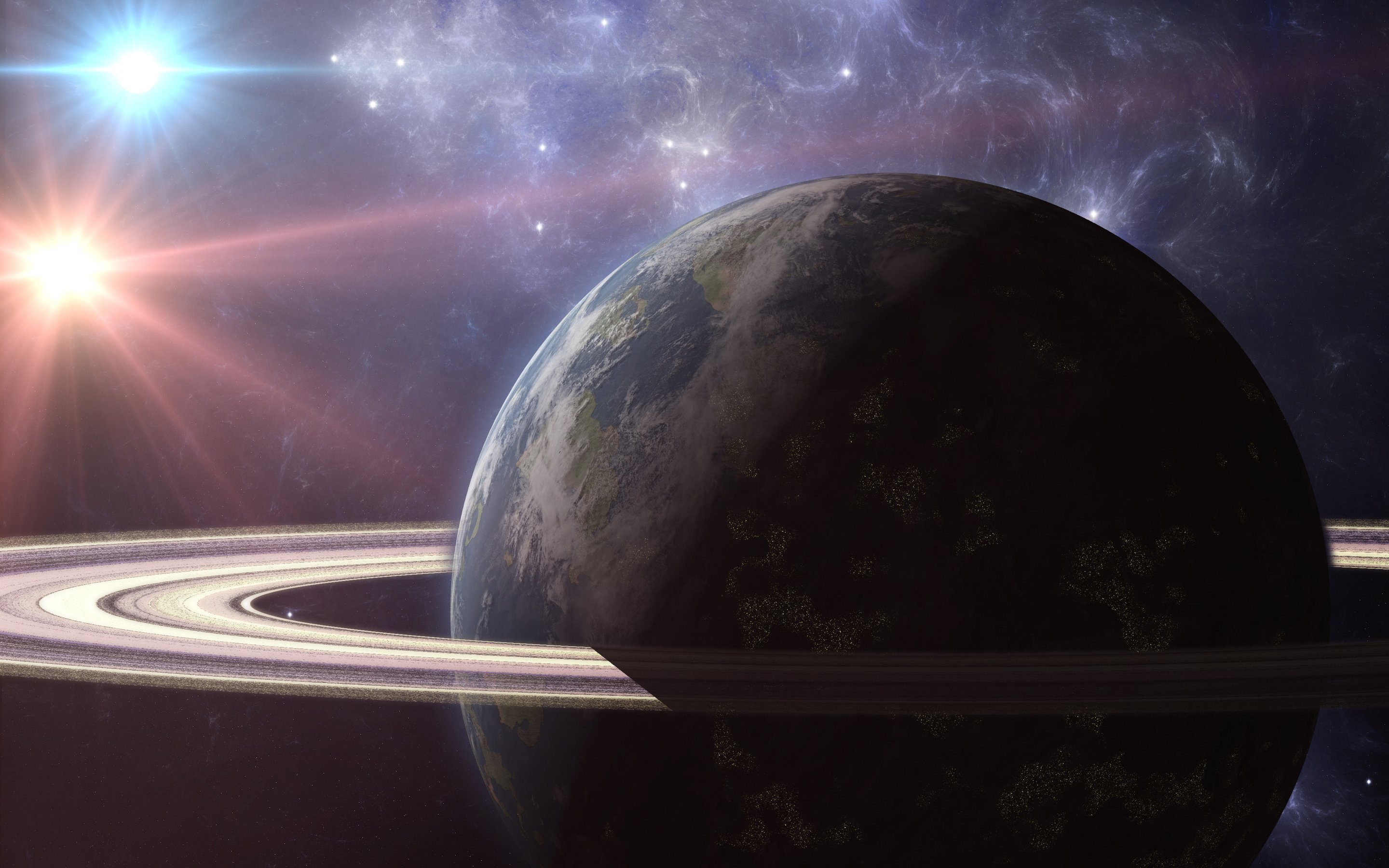 two, Stars, Art, Rings, Space, Stars, Giant, Planet Wallpapers HD ...