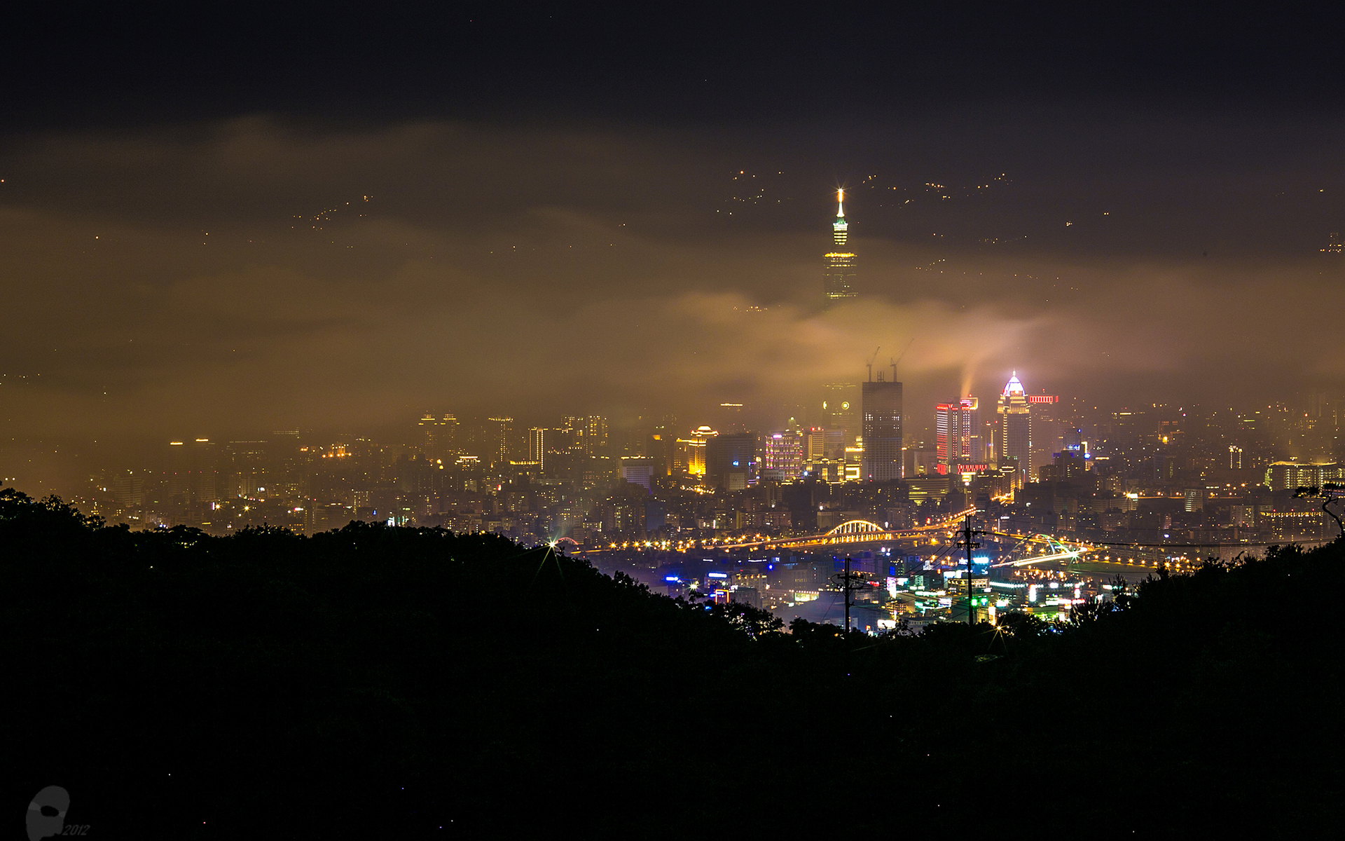 skyscrapers, Night, Fog, Mist, Skyscraper, Night, Lights, Taiwan ...