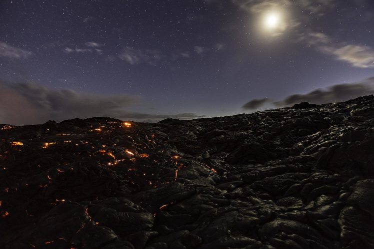 stone, Night, Moonlight, Stars, Lava, Volcano Wallpapers HD / Desktop ...