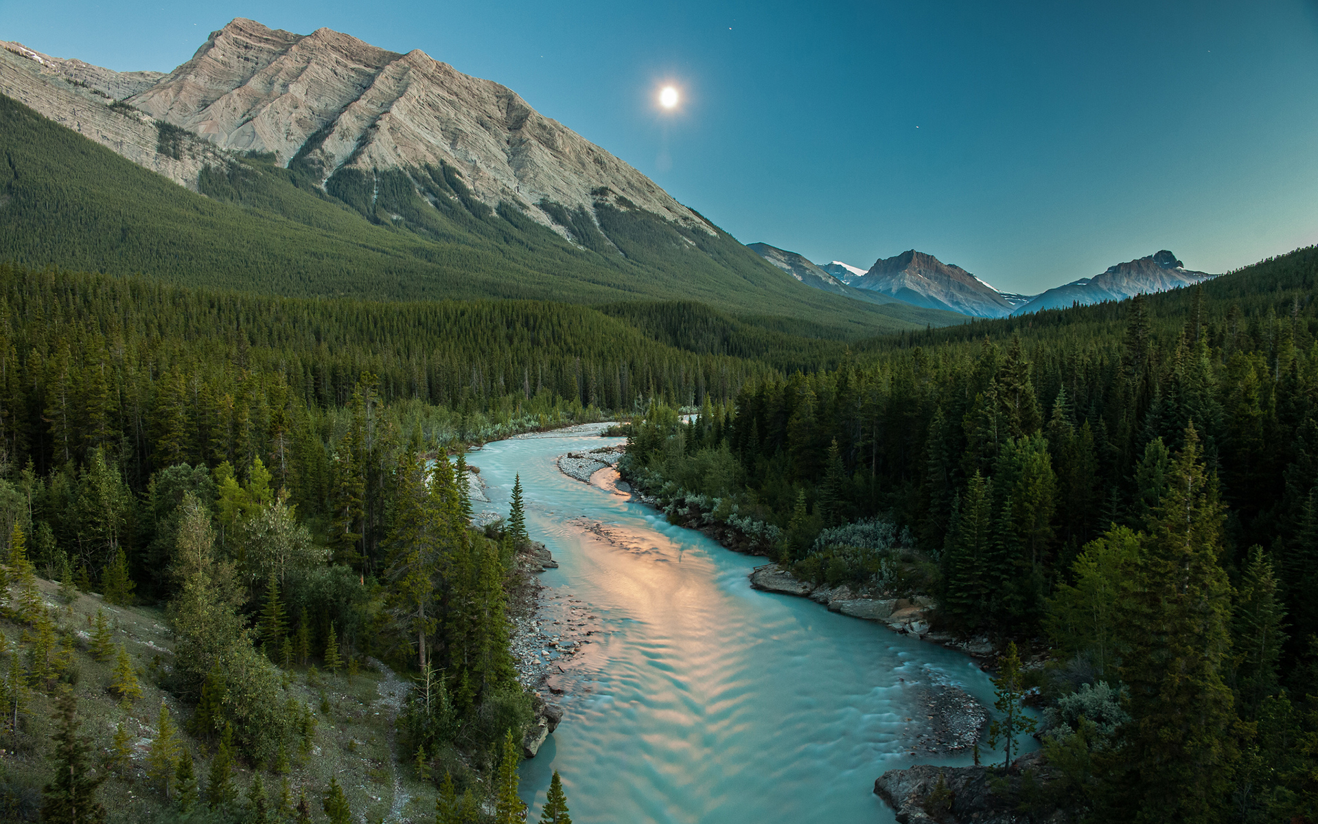 river, Moonlight, Mountains, Landscape, Forest, Trees Wallpapers HD ...