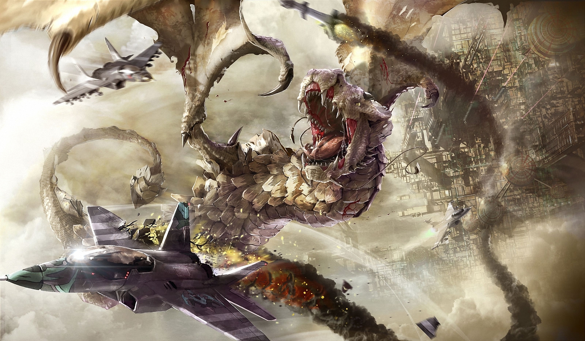 battle, Dragon, Airplane, Fighter, Airplanes, Smoke, Fantasy, Aviation ...