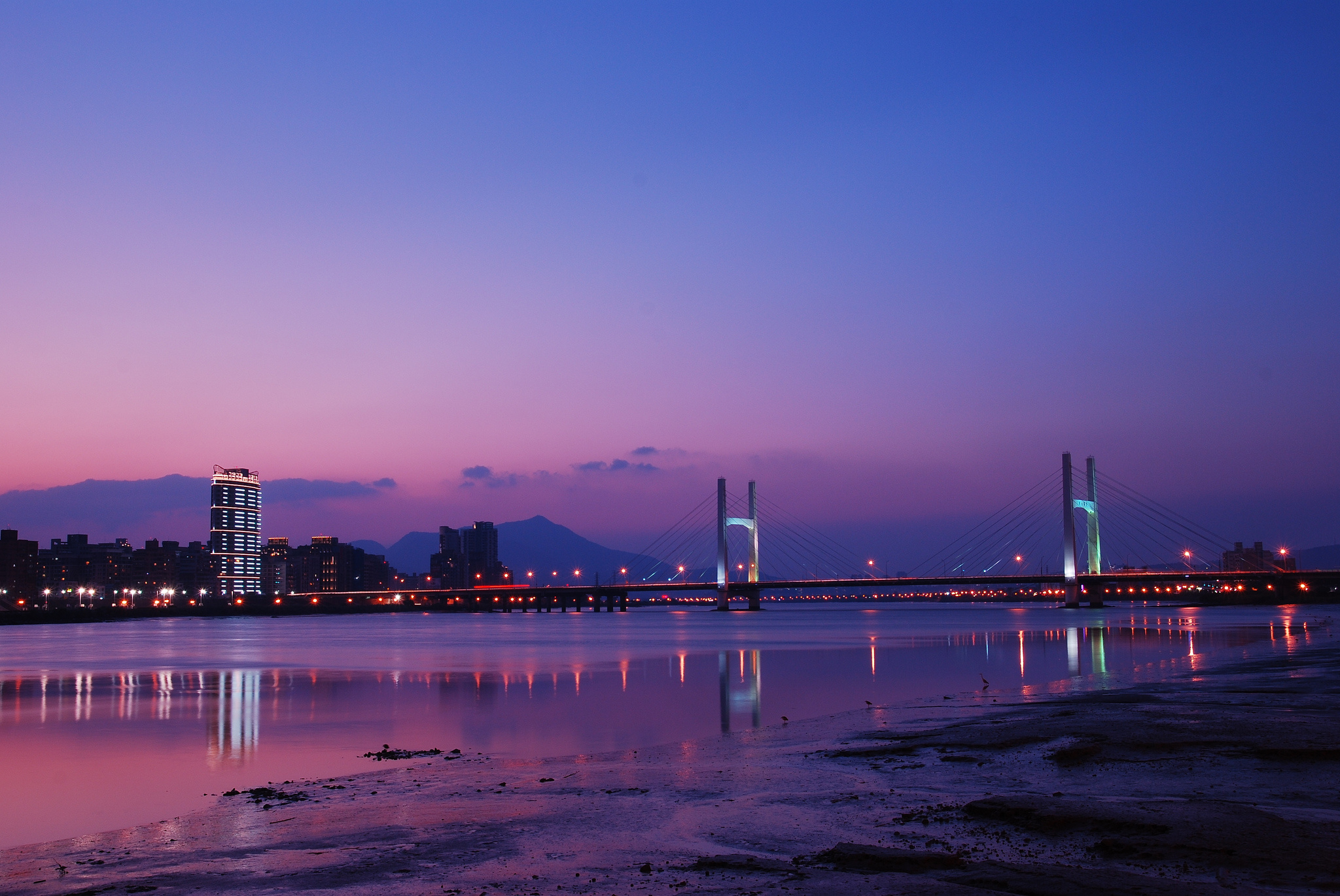 night, Taiwan, River, Bridge, City, China, Taipei, Reflection, Lights ...