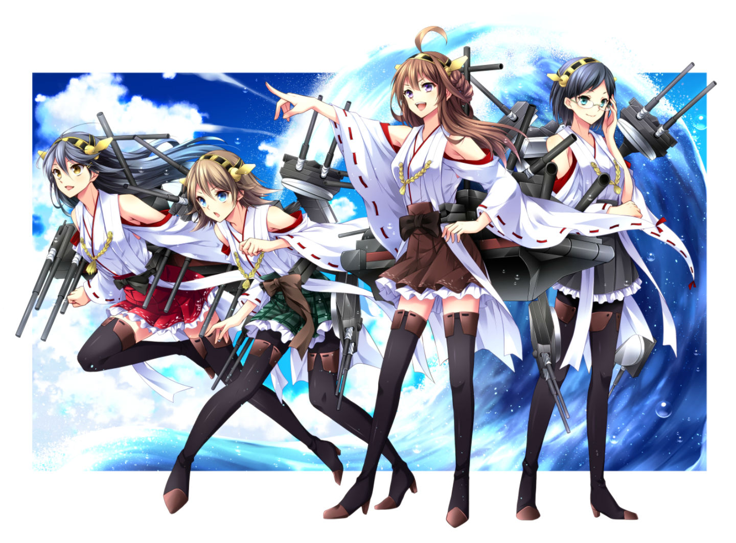 kantai, Collection, Black, Hair, Brown, Hair, Glasses, Haruna, Japanese ...