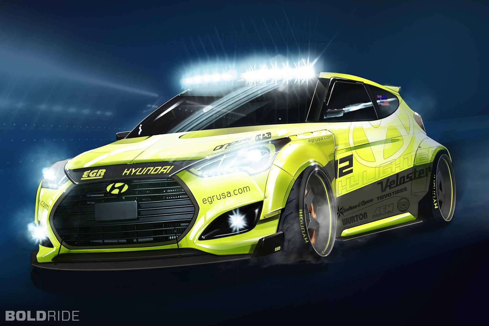 2013, Hyundai, Veloster, Turbo, Yellowcake, Night, Racer, Concept, Race ...