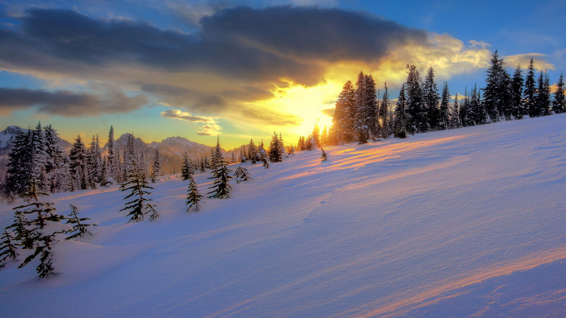 sunset, Landscapes, Snow, Trees, Hills Wallpapers HD / Desktop and ...