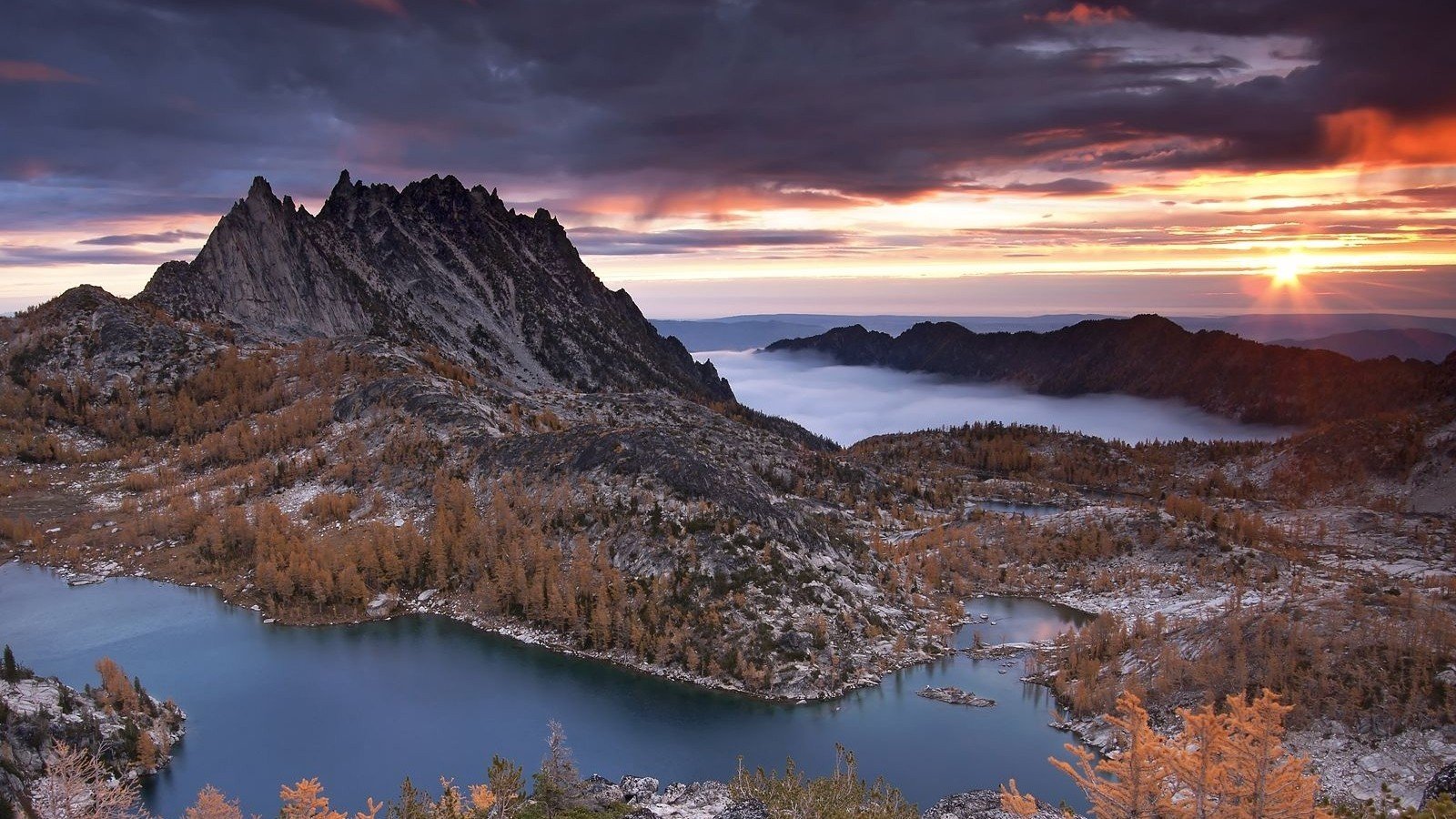 water, Sunset, Landscapes, Nature, Trees, Hills, Peaks, Peak, Lakes ...