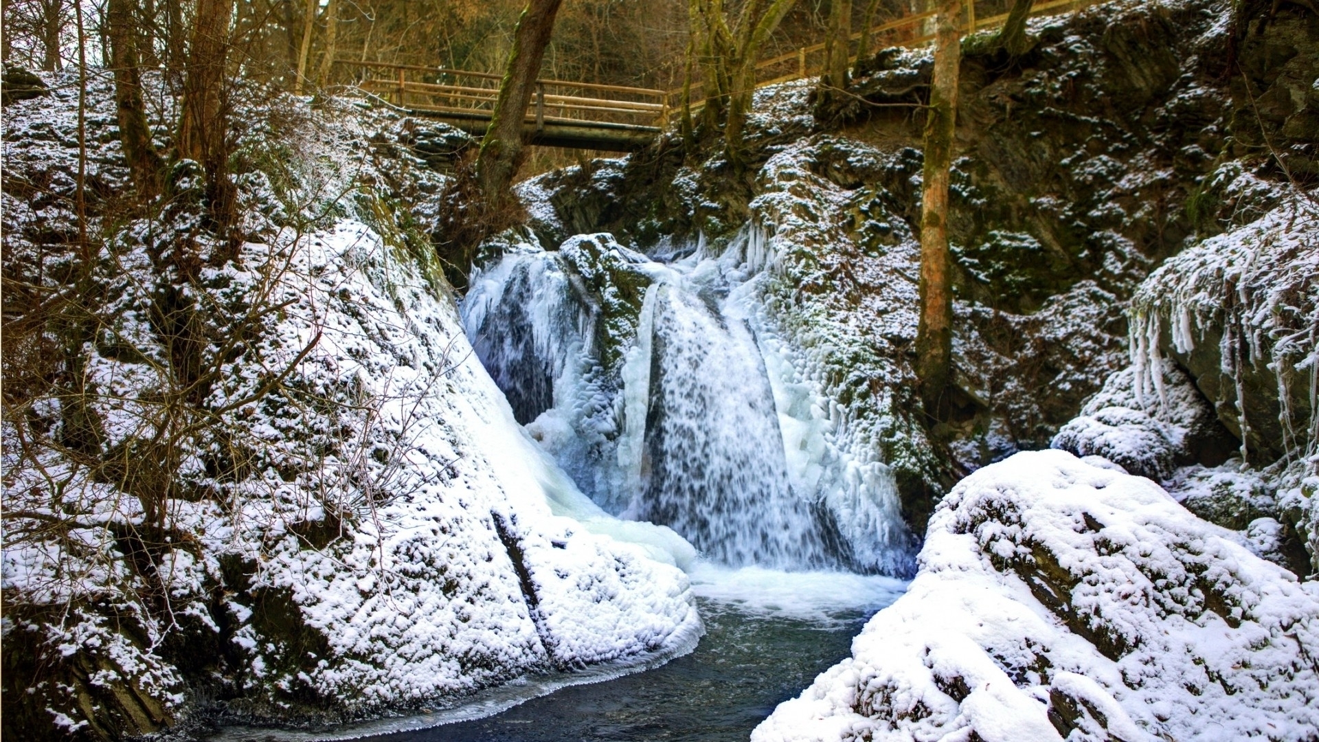 landscape, Nature, Waterfall, Snow, Trees, Forest, Scenic, River ...
