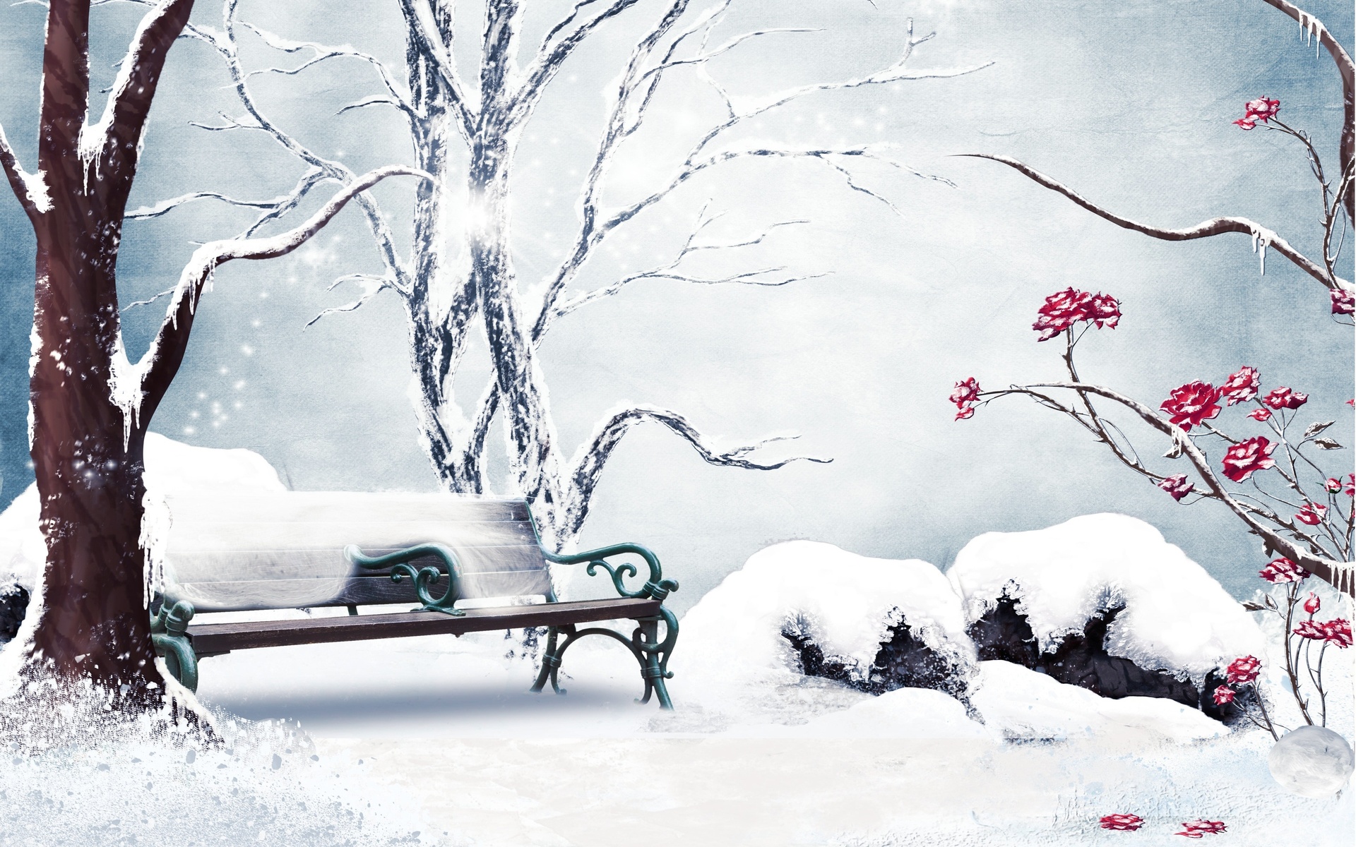 nature, Landscapes, Trees, Park, Garden, Bench, Plants, Winter, Snow ...