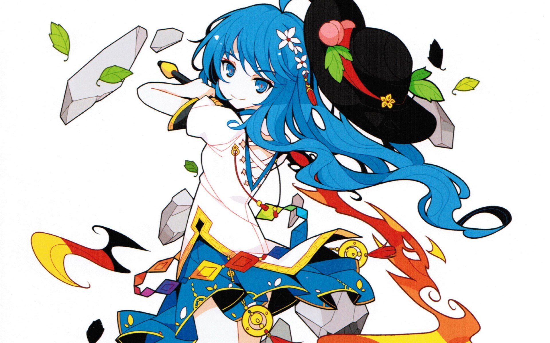 video, Games, Touhou, Flowers, Blue, Eyes, Fire, Fruits, Leaves, Skirts ...