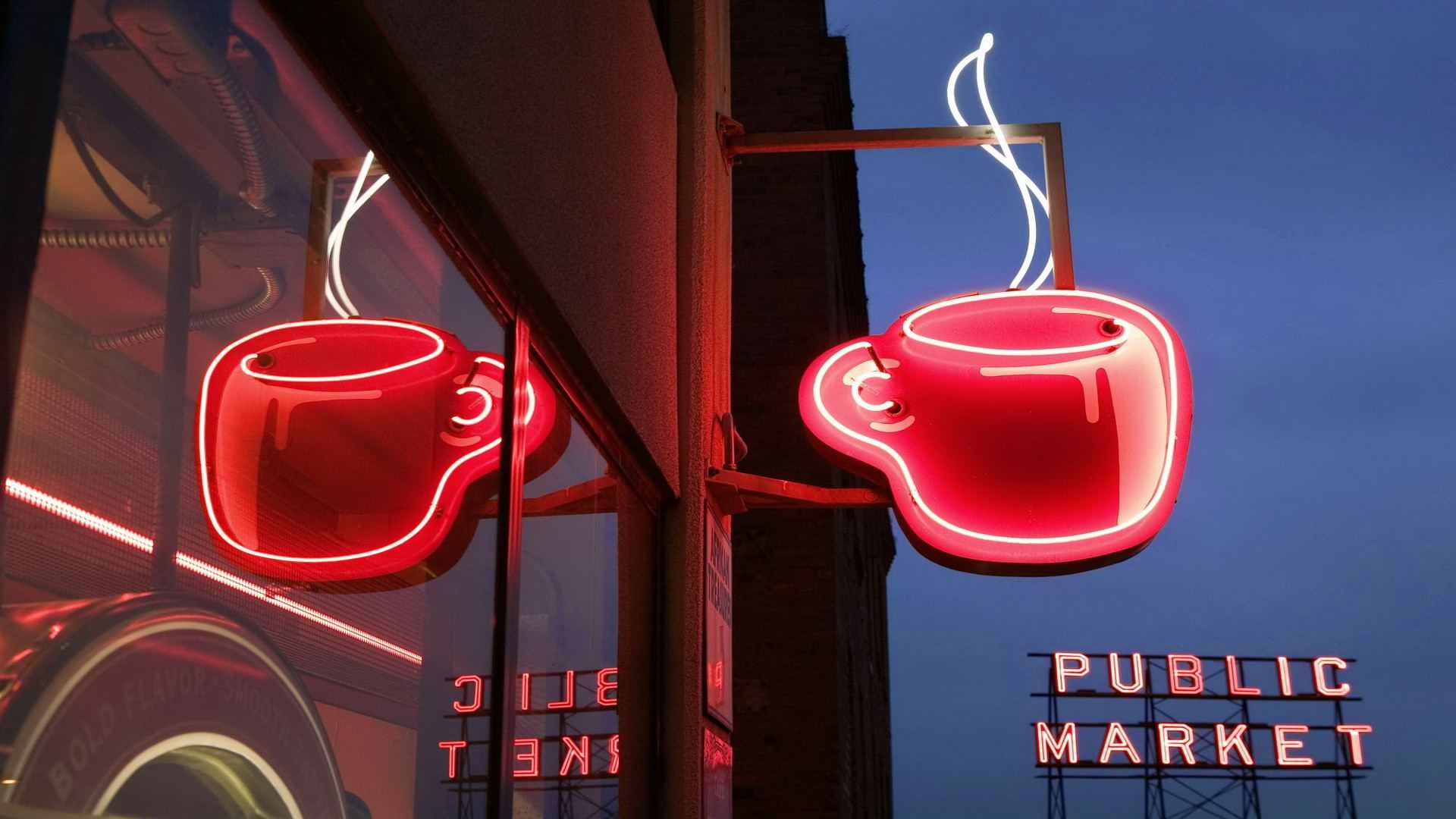 drinks, Coffee, Sign, Neon, Seattle, World, Market, Coffee, Seattle ...