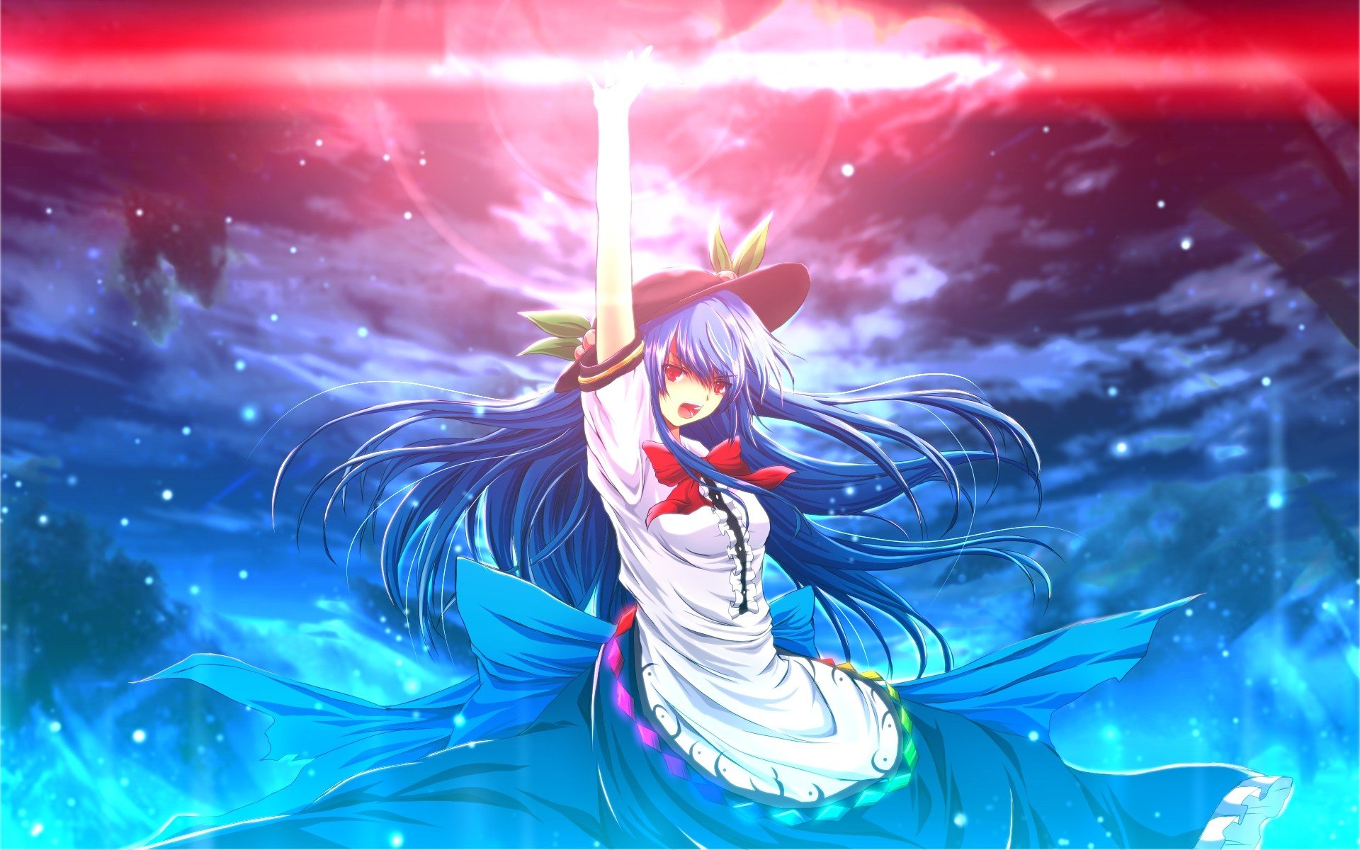 video, Games, Touhou, Dress, Long, Hair, Blue, Hair, Red, Eyes, Bows ...