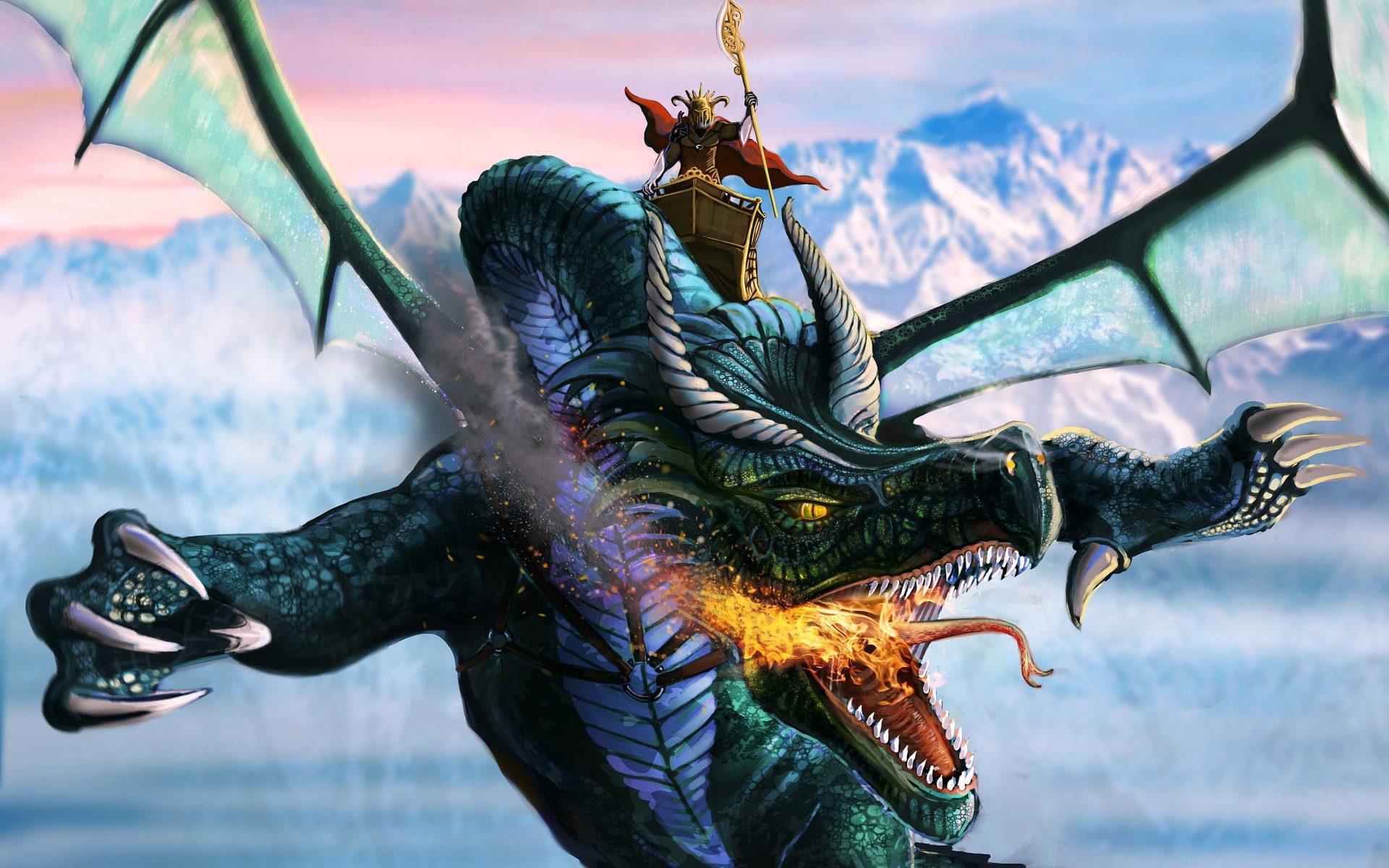 wings, Dragons, Fantasy, Art, Warrior, Flight, Mountains, Sky, Fire ...