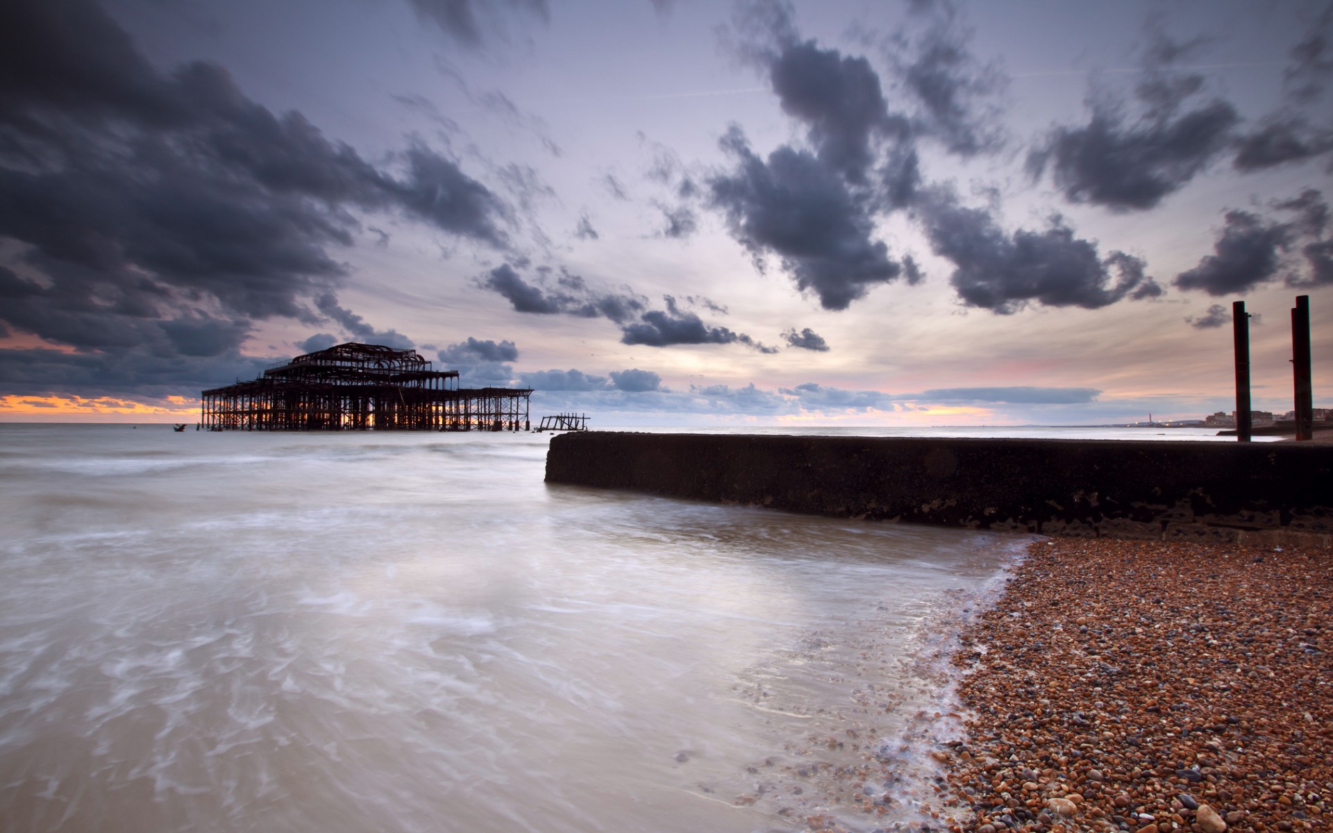 uk, England, Sea, Strait, Shore, Rocks, Pier, Night, Sunset, Sky ...