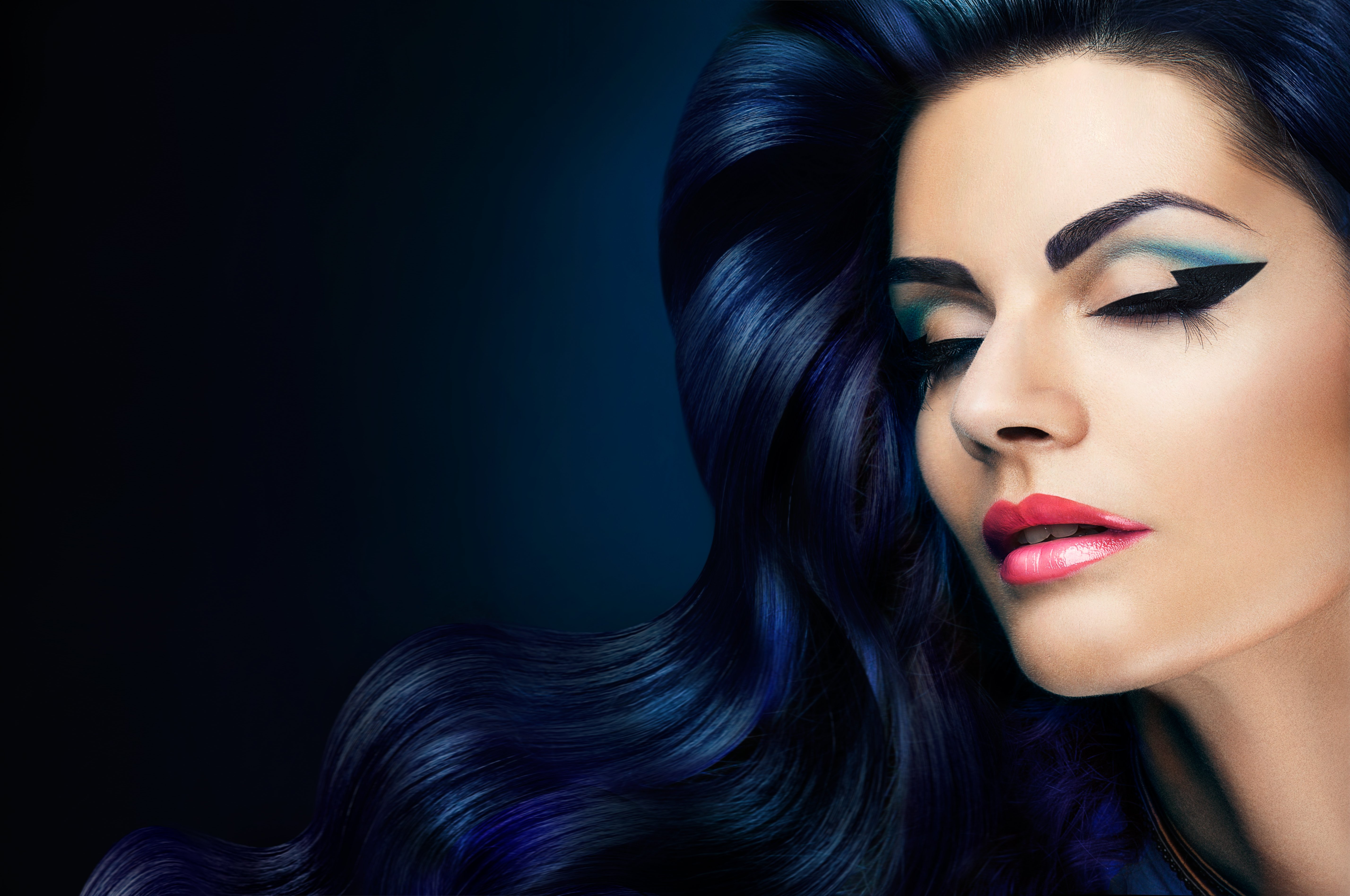 girl, Attractive, Blue, Black, Make, Up, Lips Wallpapers HD / Desktop ...