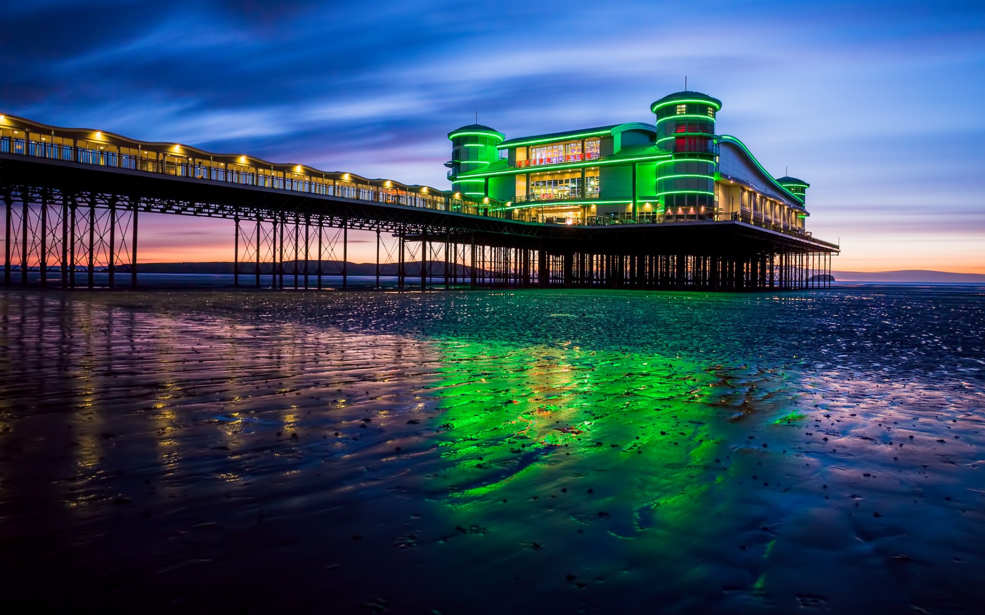 uk, England, Beach, Bay, Sea, Pier, Lights, Lights, Evening, Sunset ...