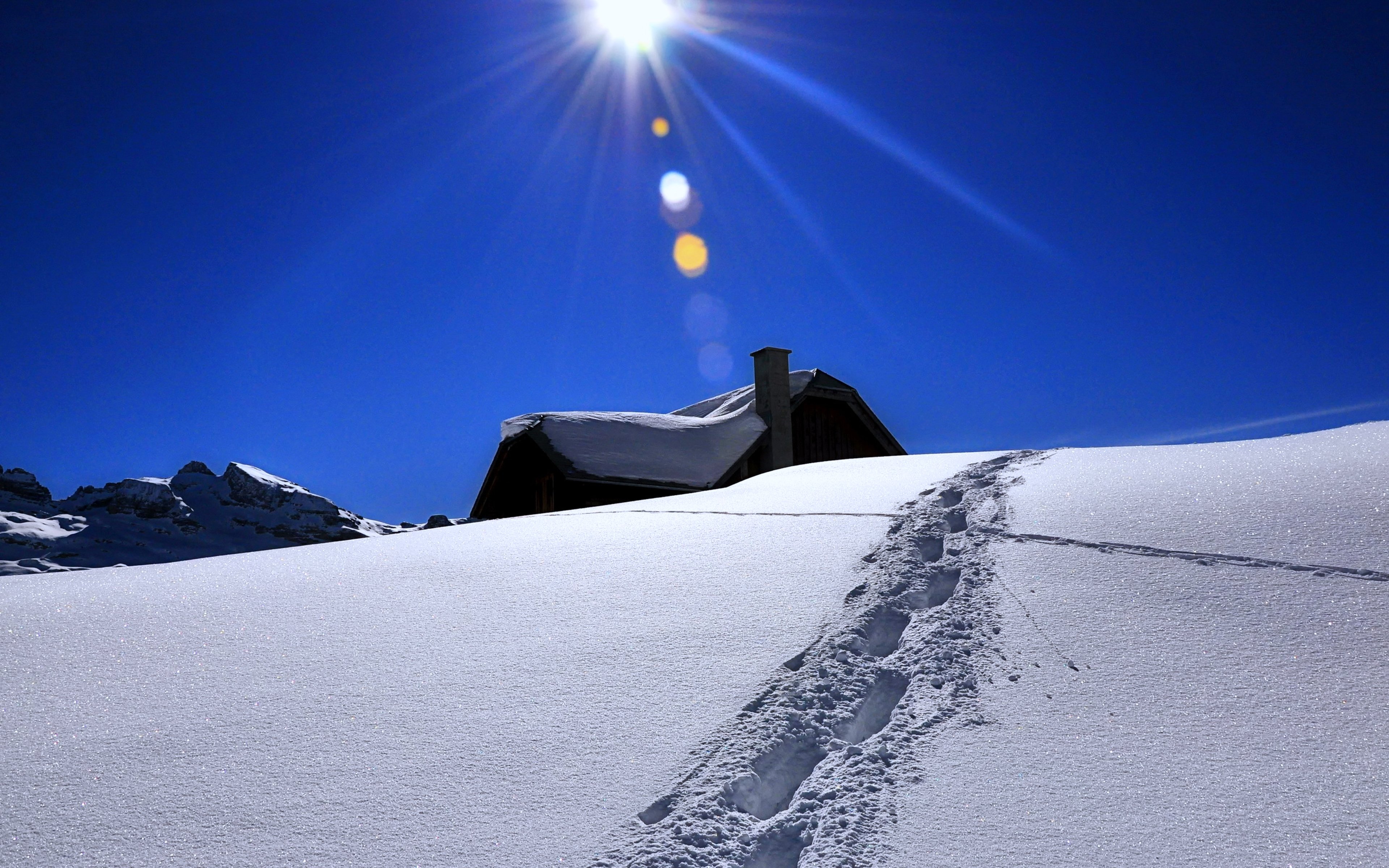 hills, Snow, Houses, White, Winter, Cold, Mountains, Sky, Sun, Clouds ...