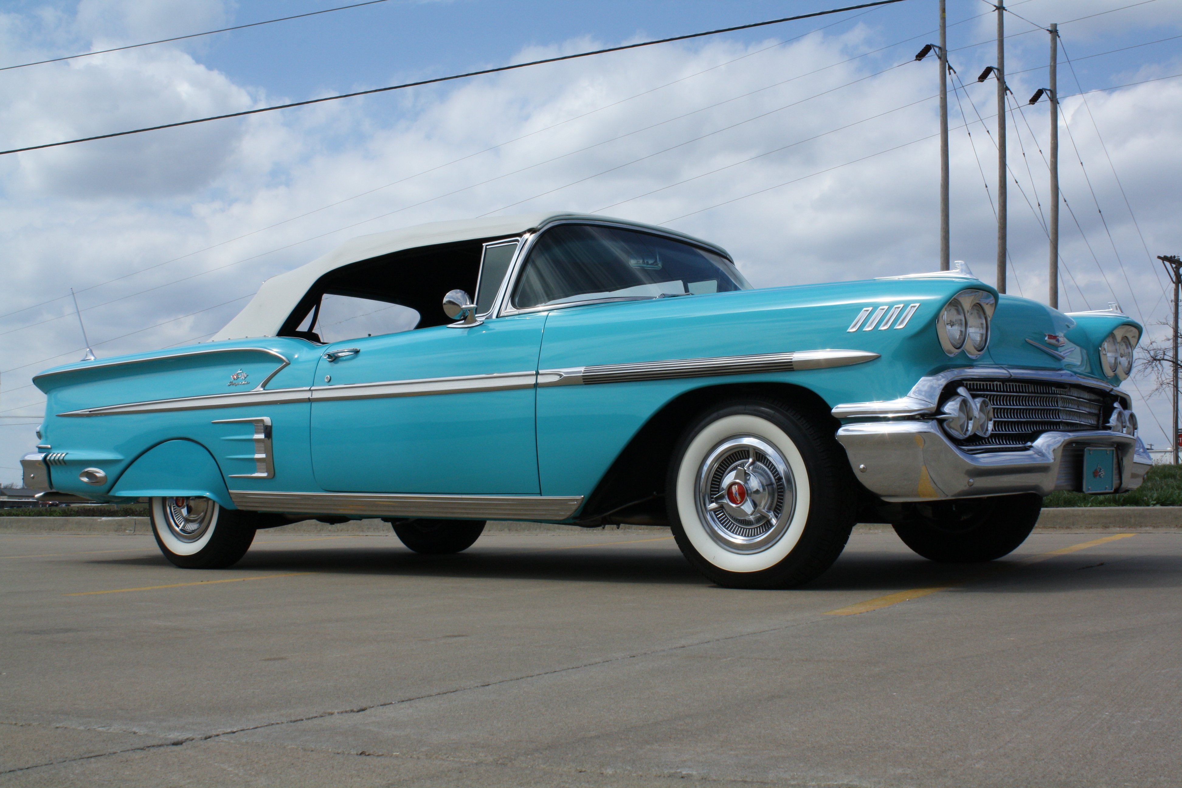 1958, Chevrolet, Impala, Convertible, Classic, Old, Blue, Usa ...