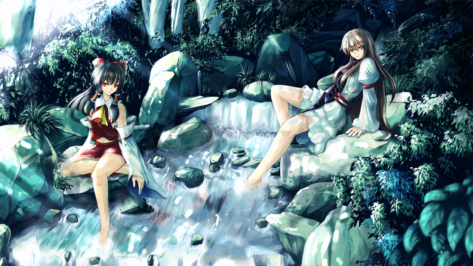 girls, Black, Hair, Bow, Dacho, Hakurei, Reimu, Long, Hair, Red, Eyes ...